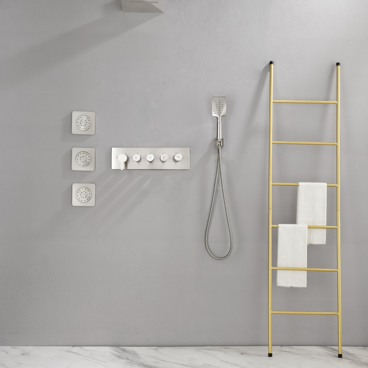 Wall Mounted Waterfall Rain Shower System With Body Sprays & Handheld ...