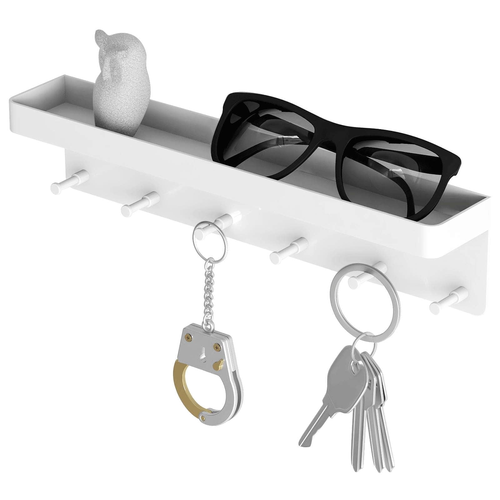 SNAPINVENT Wall Mounted White Metal Key Hooks Organizer with Shelf and ...