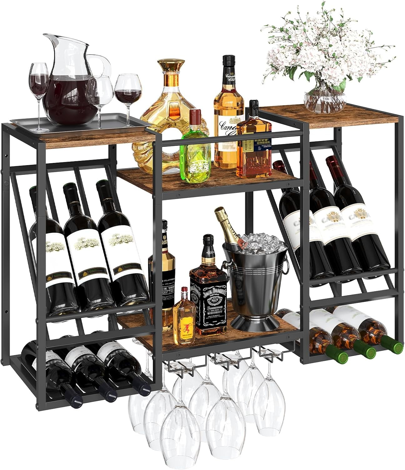 Wall Mounted Wine Rack, 3-Tier Wall Wine Rack, Floating Shelf with Wine ...