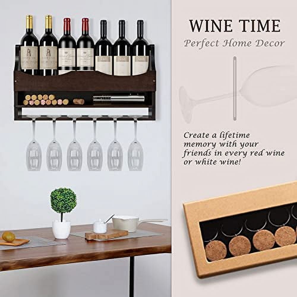 Wall Mounted Wine Rack Bamboo, DHMAKER Wine Bottles Holder with Hanging ...