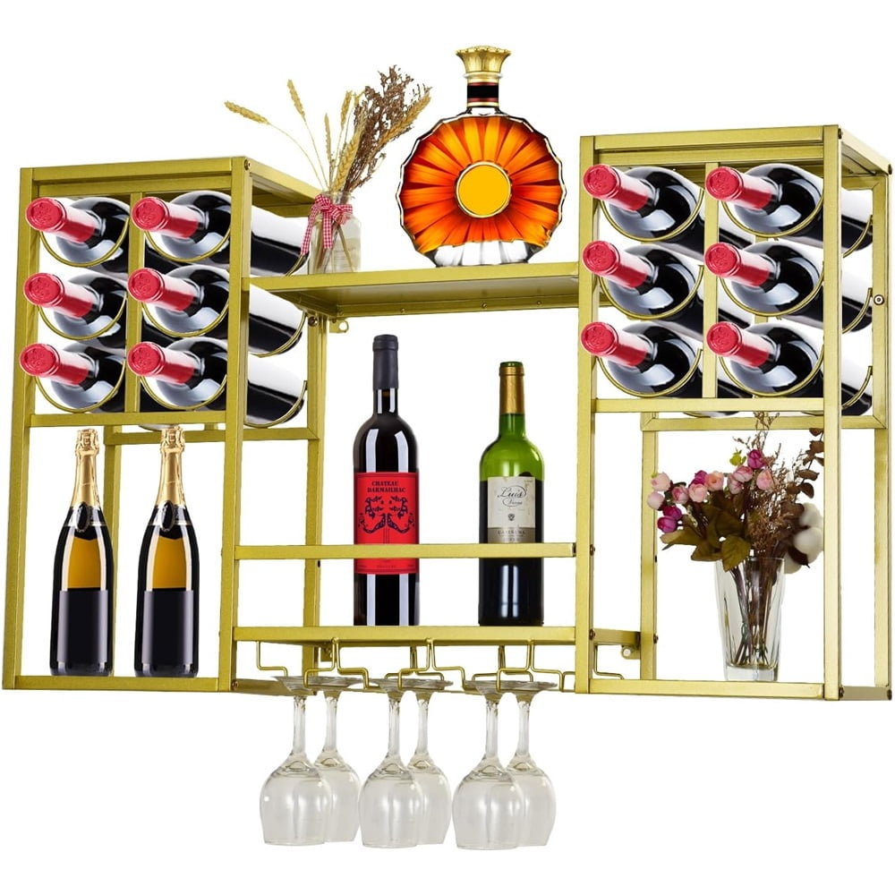 Wall Mounted Wine Rack, Golden Wall Mounted Glass Bottle Rack, Stylish ...