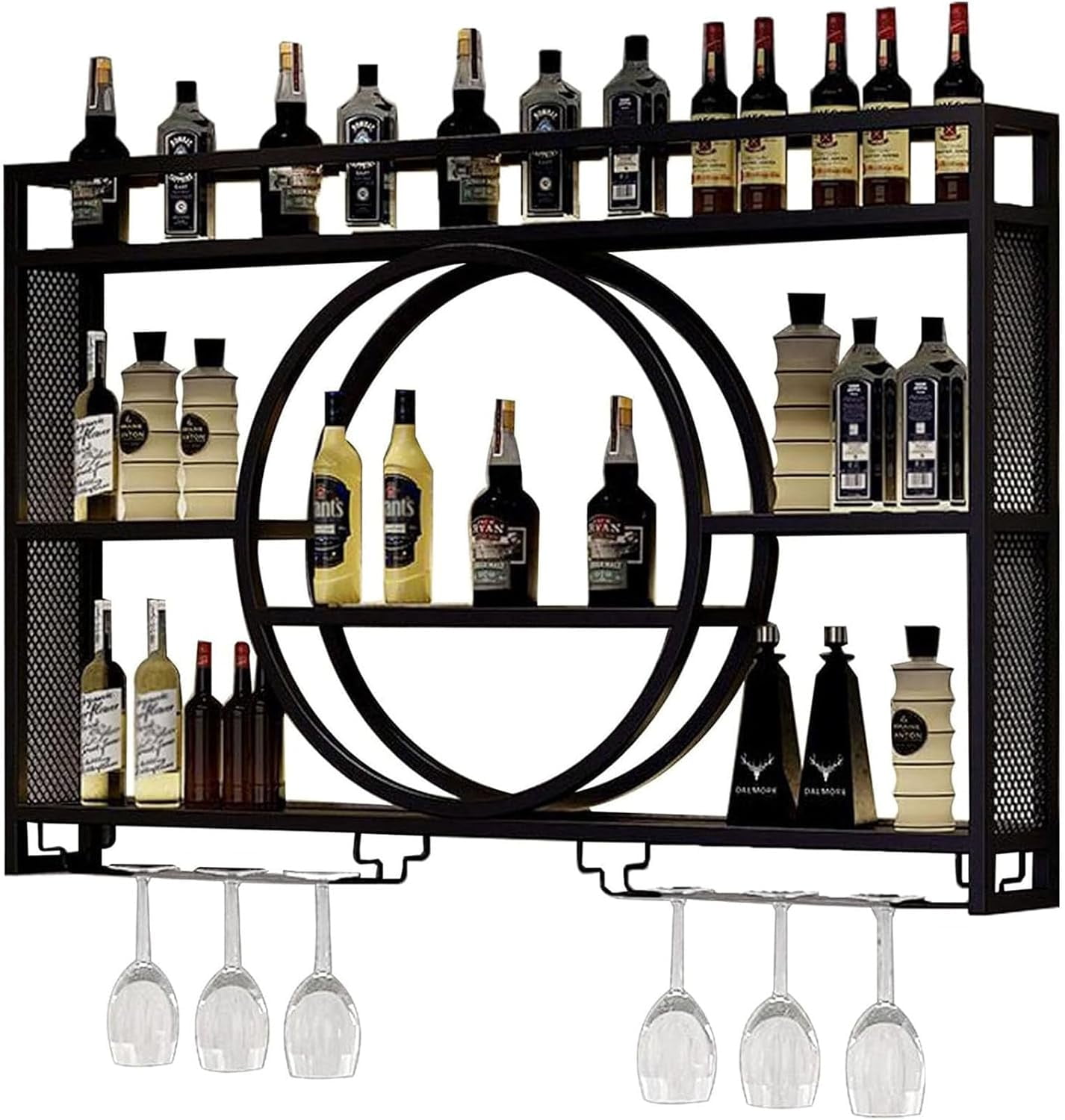 Wall Mounted Wine Rack, Hanging Metal Round Wine Rack Cabinet ...