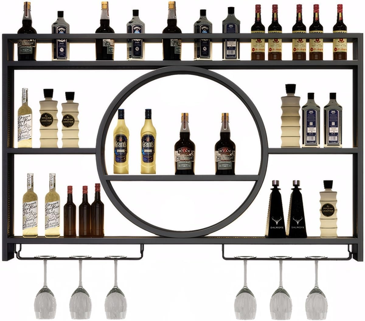 Wall Mounted Wine Rack, Metal 3-Tier Large Capacity Hanging Bar Shelves ...