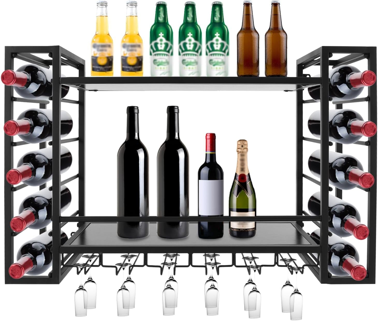 Wall Mounted Wine Rack, Wine Storage Display Shelf with Glass Holder ...