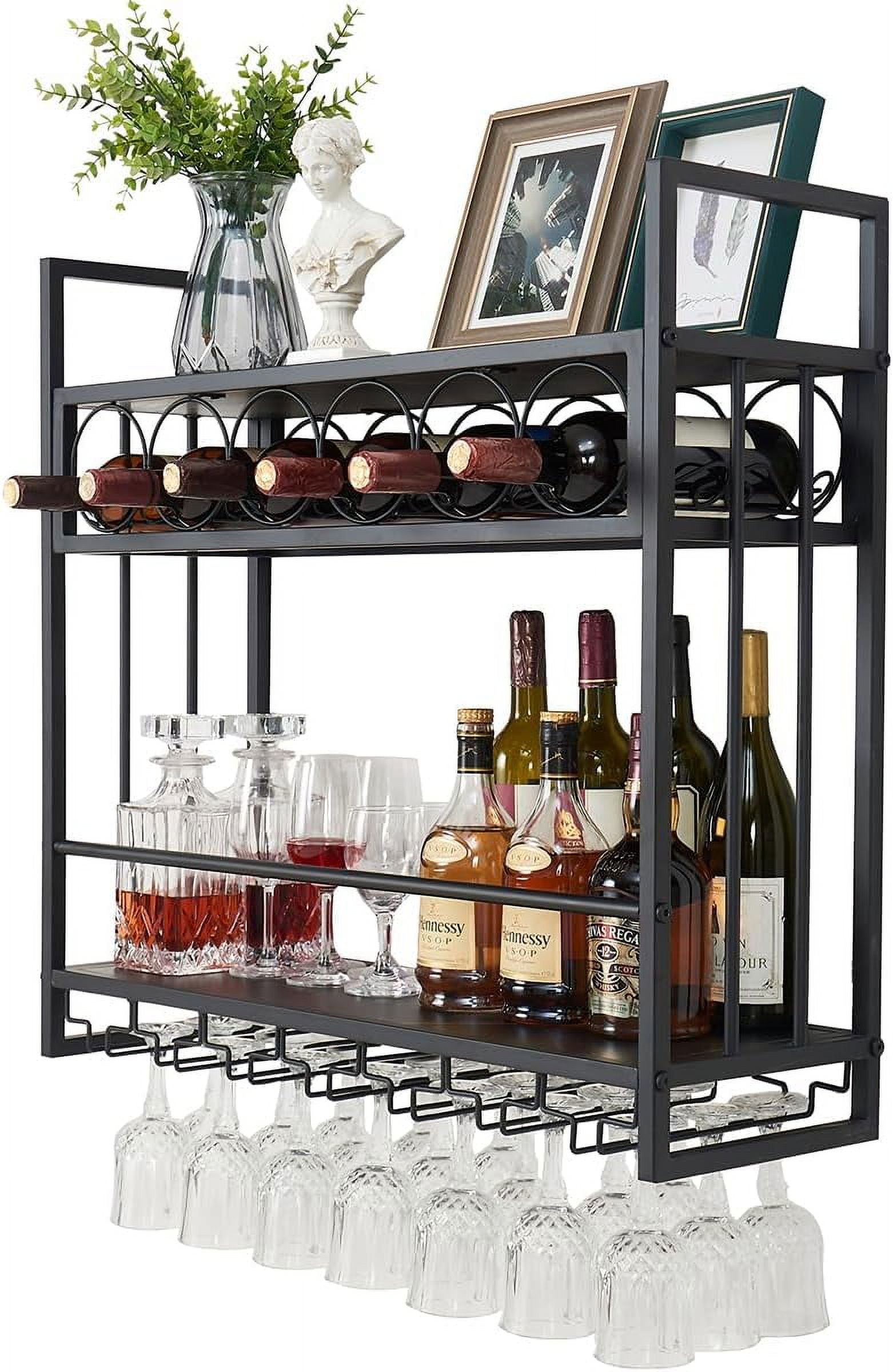 Wall Mounted Wine Rack with Glass Holder Storage, Metal Floating Bar ...