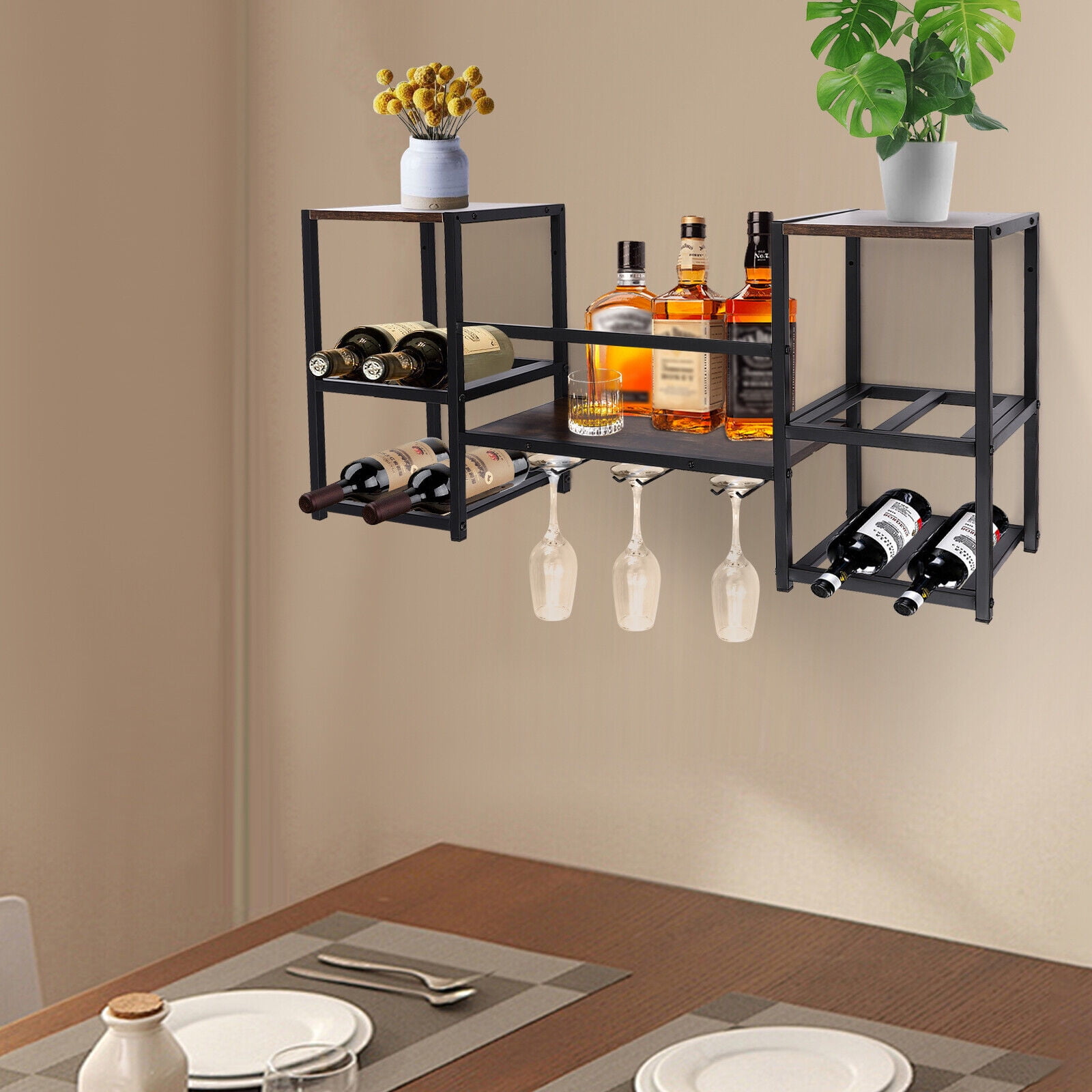 Wall Mounted Wine Storage Display Rack Industrial Bars Wall Wine ...