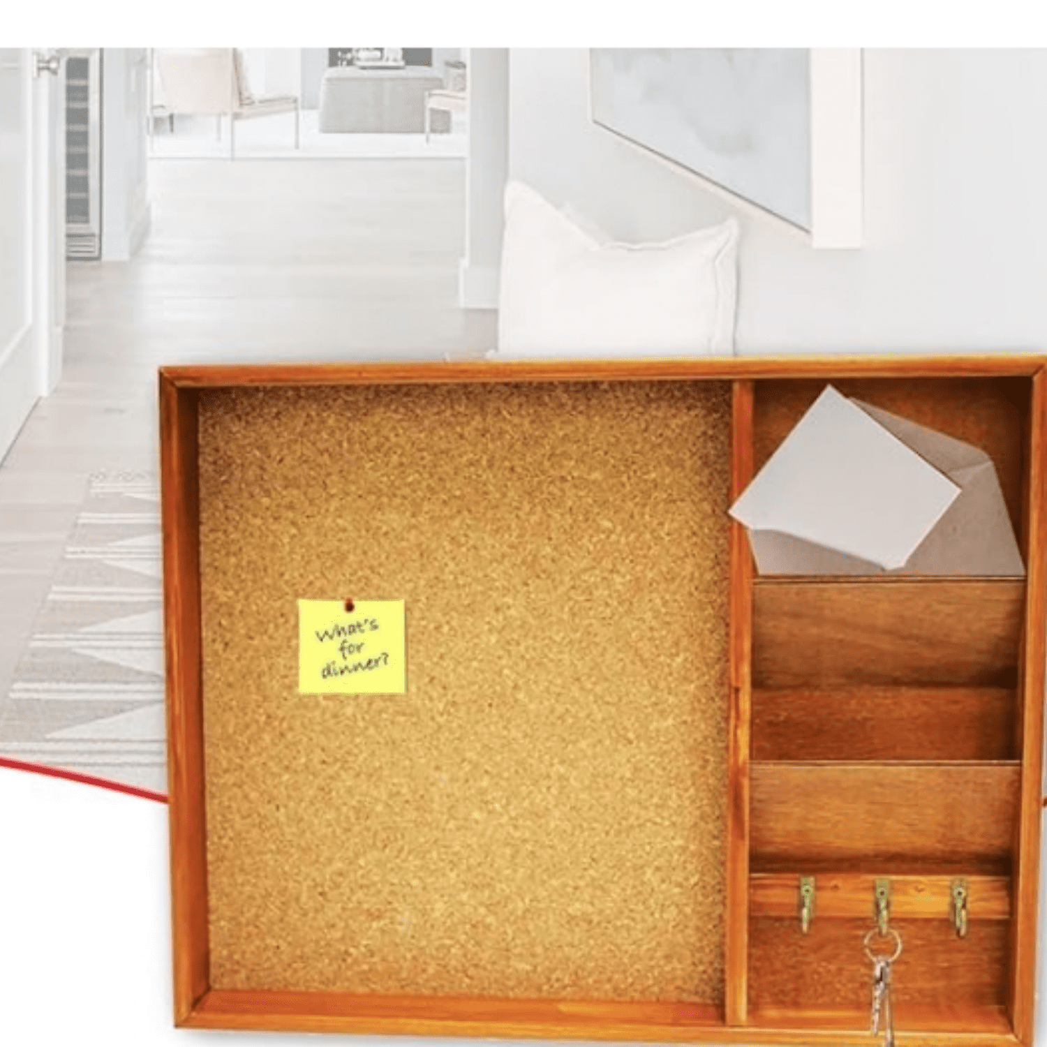 Wall Mounted Wood Bulletin Board with Mail Organizer And 3 Hook Key ...