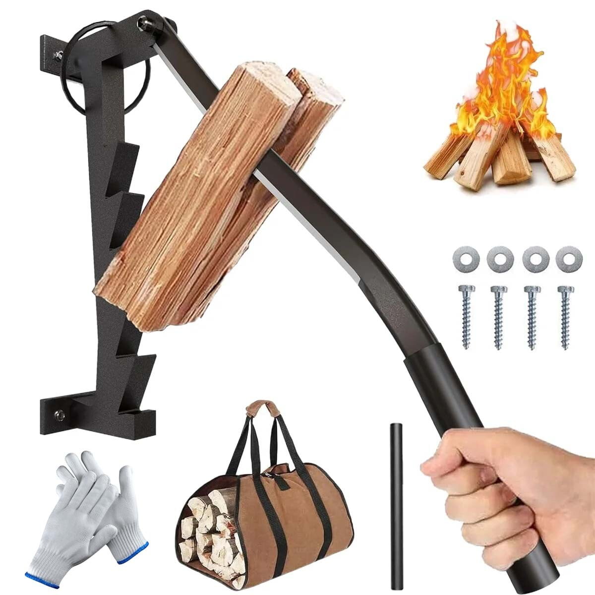 Wall Mounted Wood Kindling Splitter Carbon Steel Manual Log Firewood ...