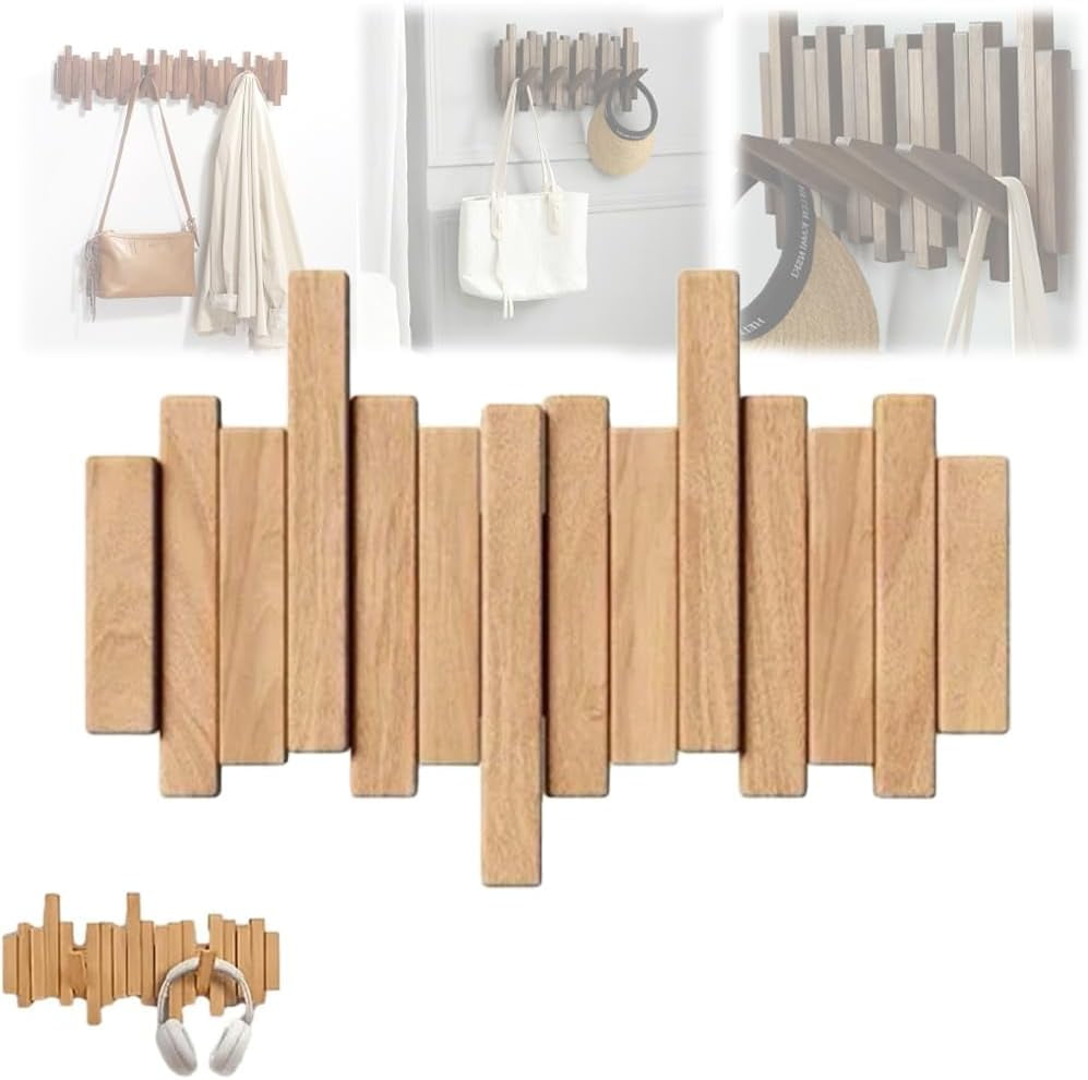 Wall-Mounted Wooden Coat Rack, Piano Key Style Design, Coat Hooks Wall ...