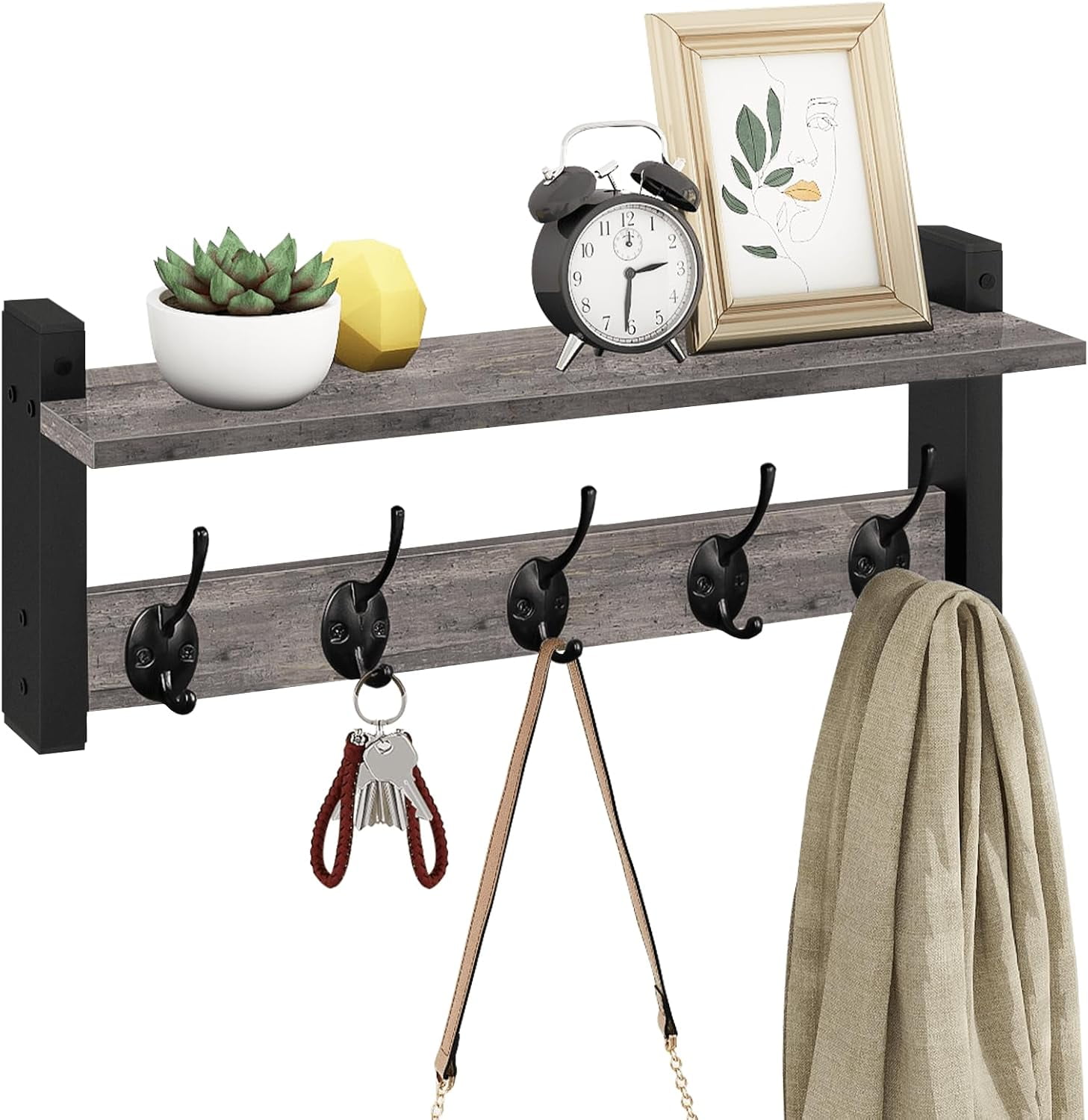 Wall Mounted Wooden Coat Rack with Shelves, Wall Mounted, Entryway ...
