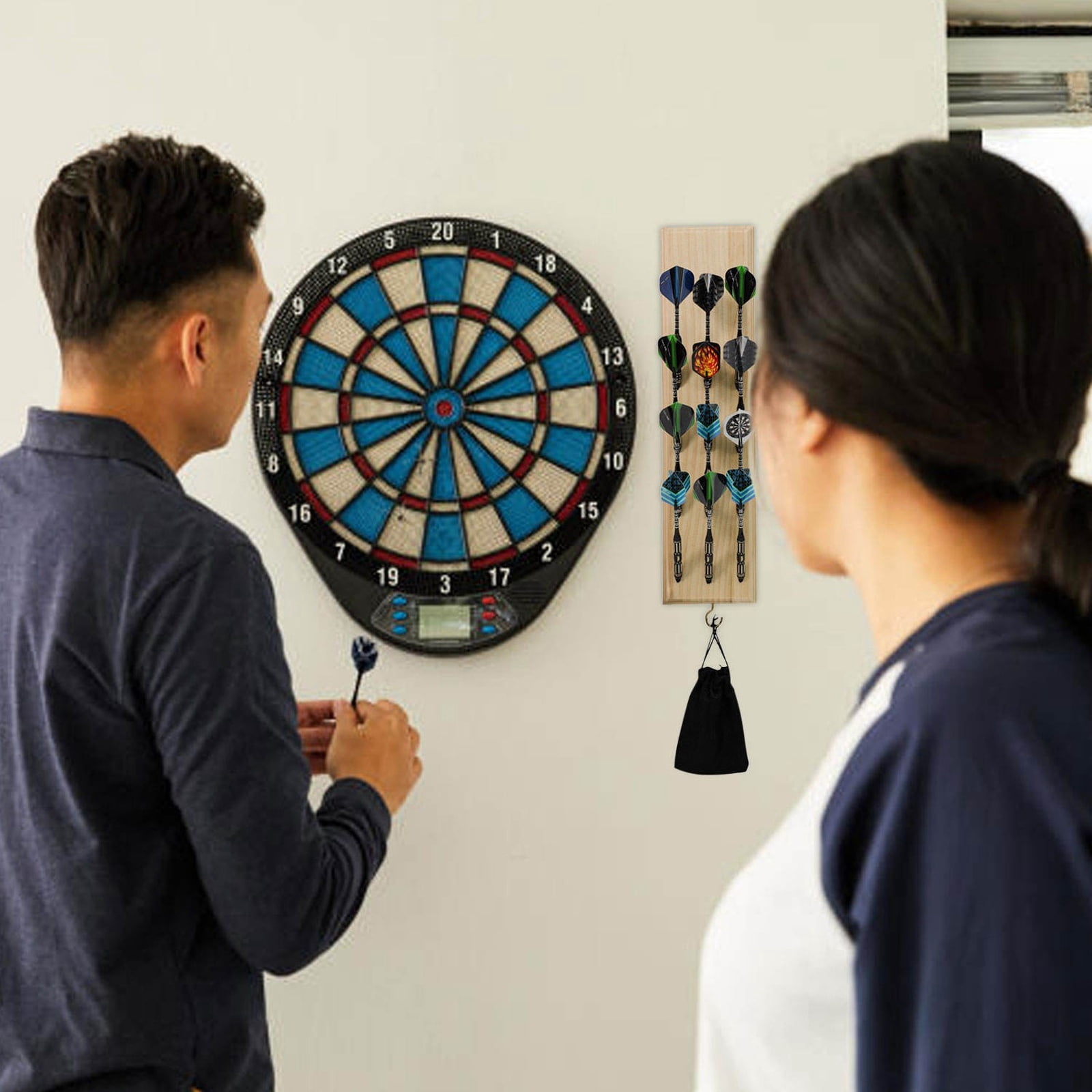 Wall-Mounted Wooden Dart Board Display Rack, Holds 12 Darts with Metal ...