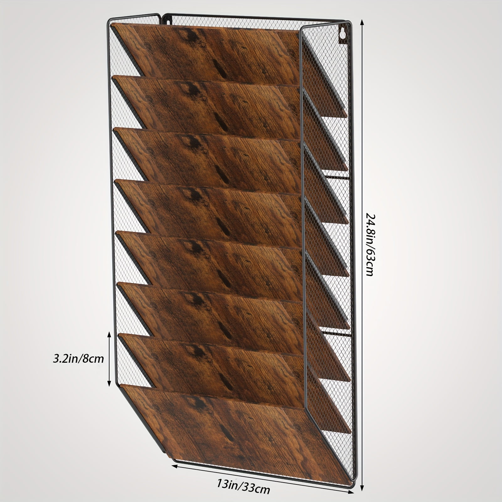 Wall-Mounted Wooden File Organizer 5-Tier/8-Tier with Magazine Rack ...