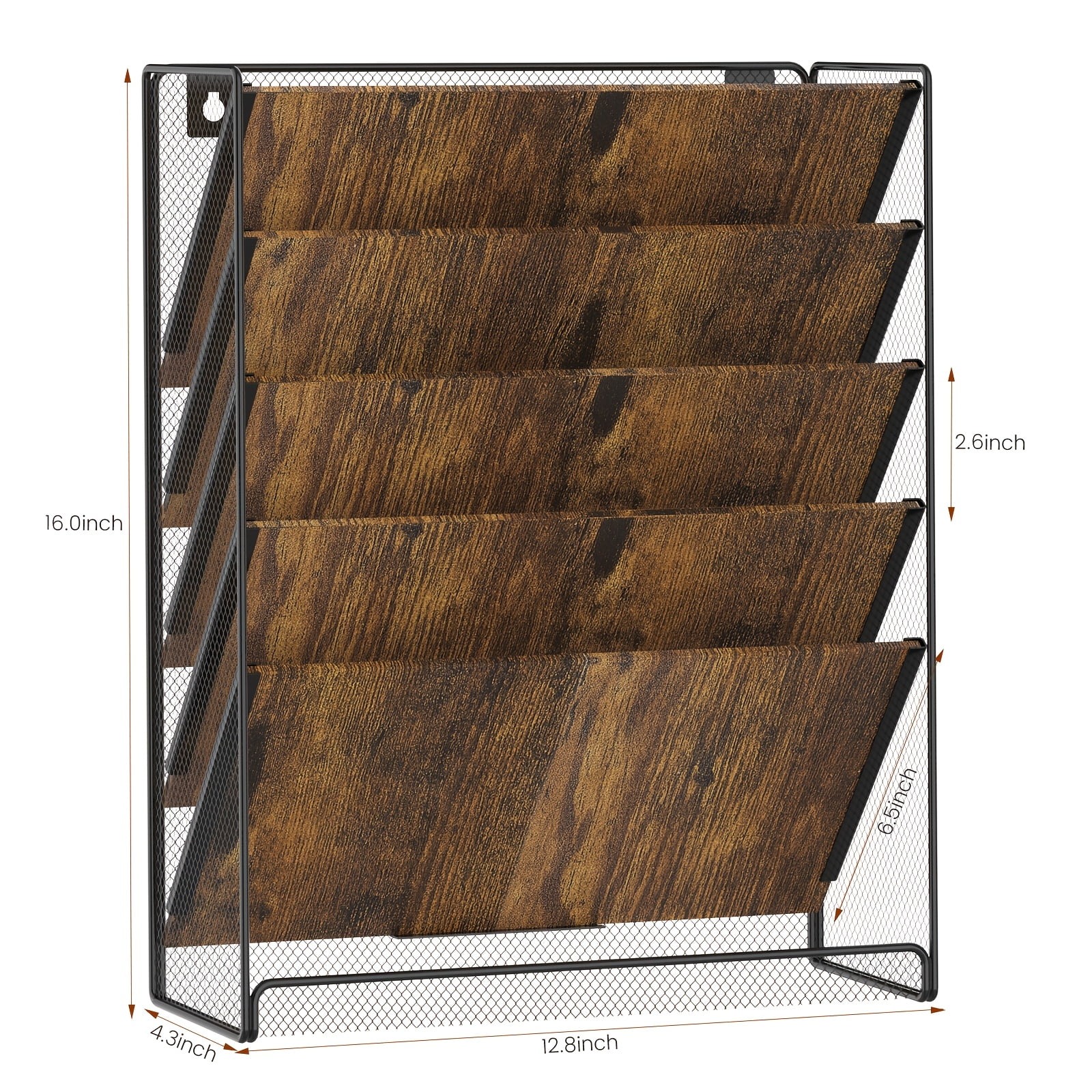 Wall-Mounted Wooden File Organizer 5-Tier/8-Tier with Magazine Rack ...