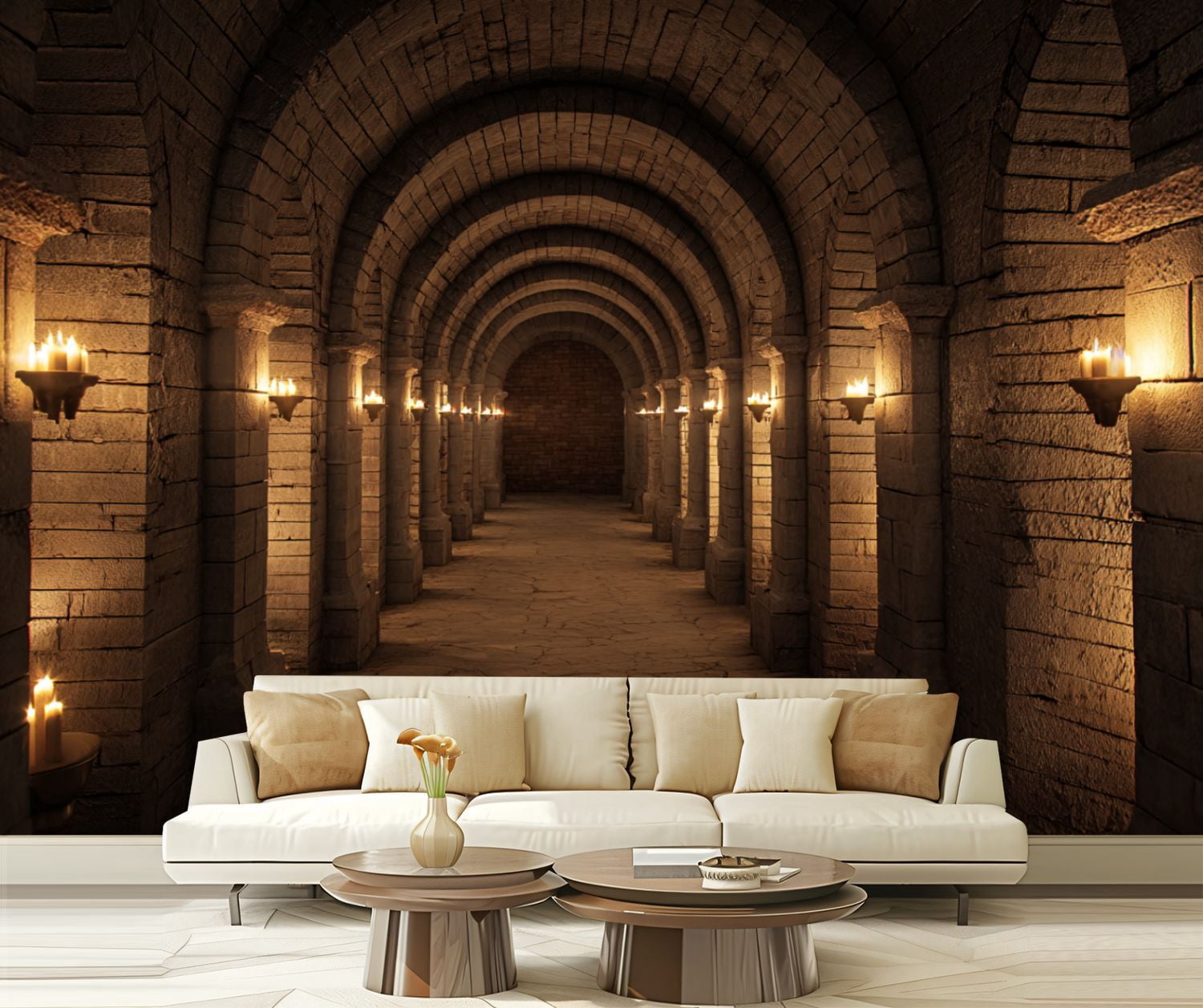 Wall Mural Peel and Stick Ancient Stone Corridor Arched Ceilings ...