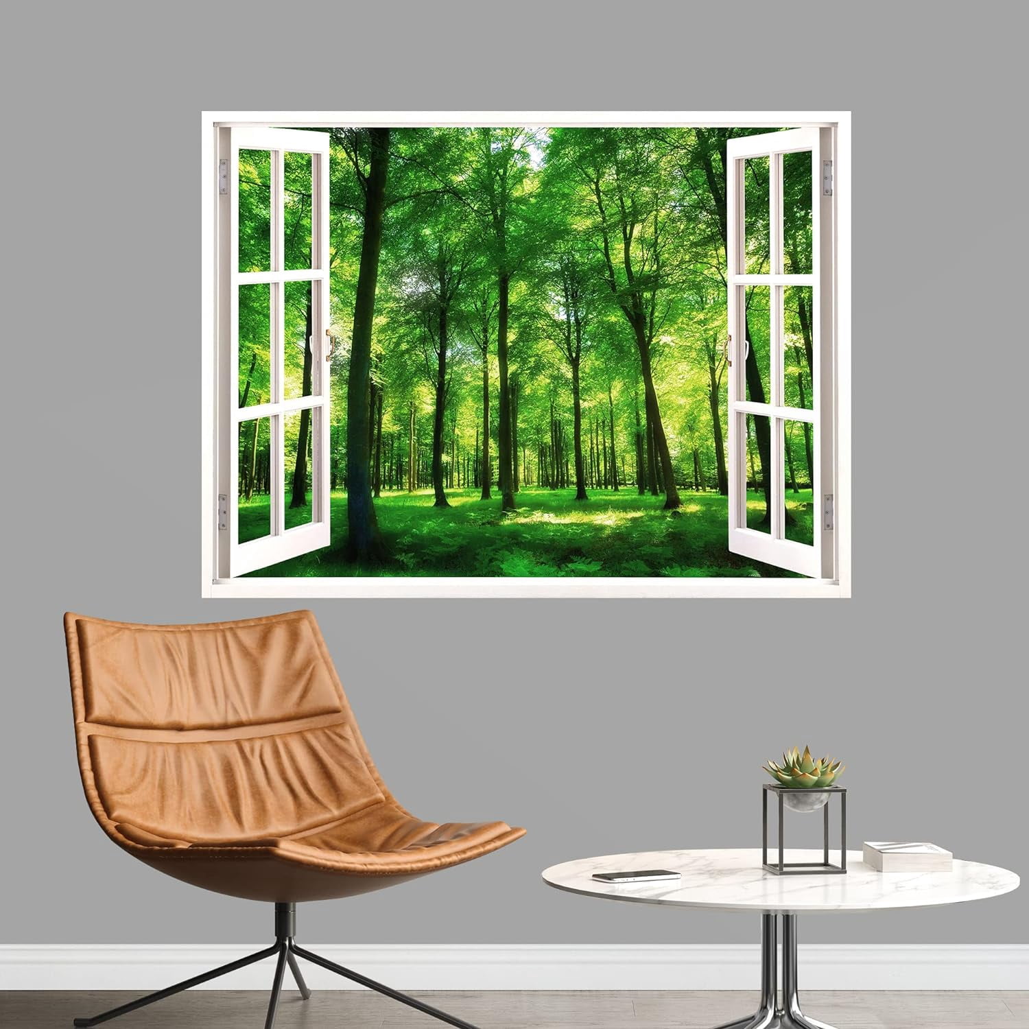 Wall Murals for Bedroom Fake Window View Forest Removable Wallpaper ...