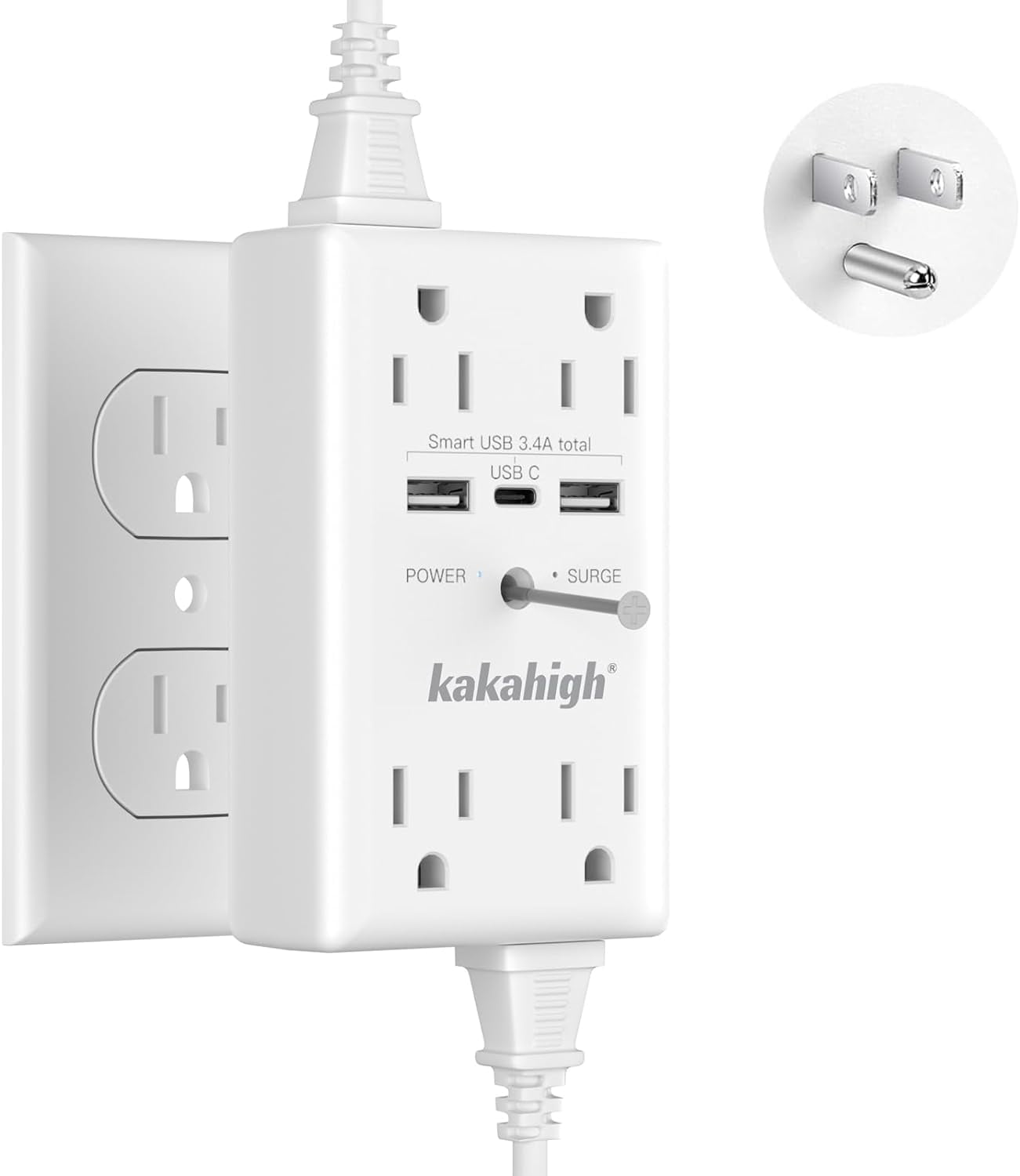 Wall Outlet Extender with Screw, 8 Way Outlets with 1680J Sur Protected ...