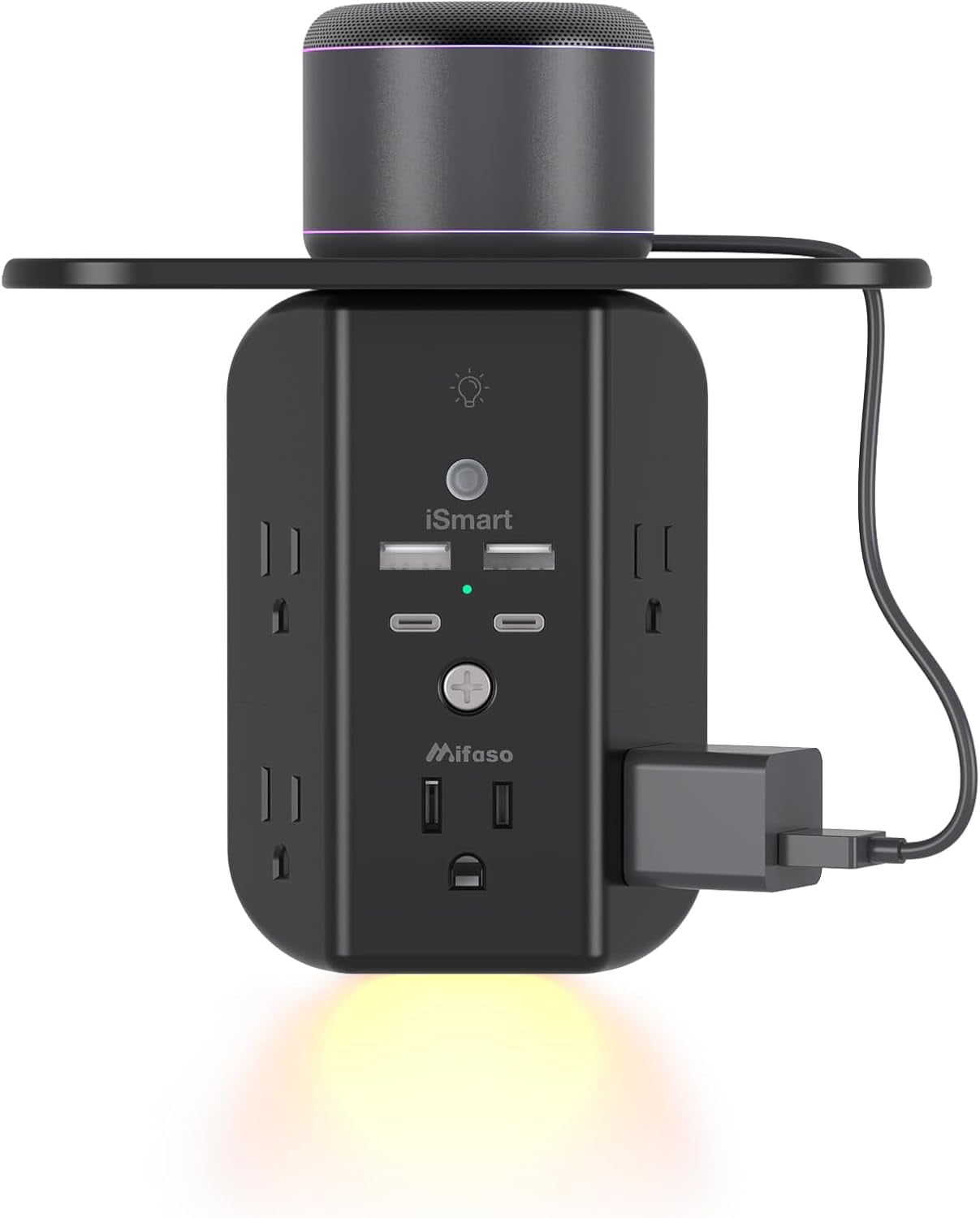 Wall Outlet Extender with Shelf and Night Light, Surge Protector, USB ...