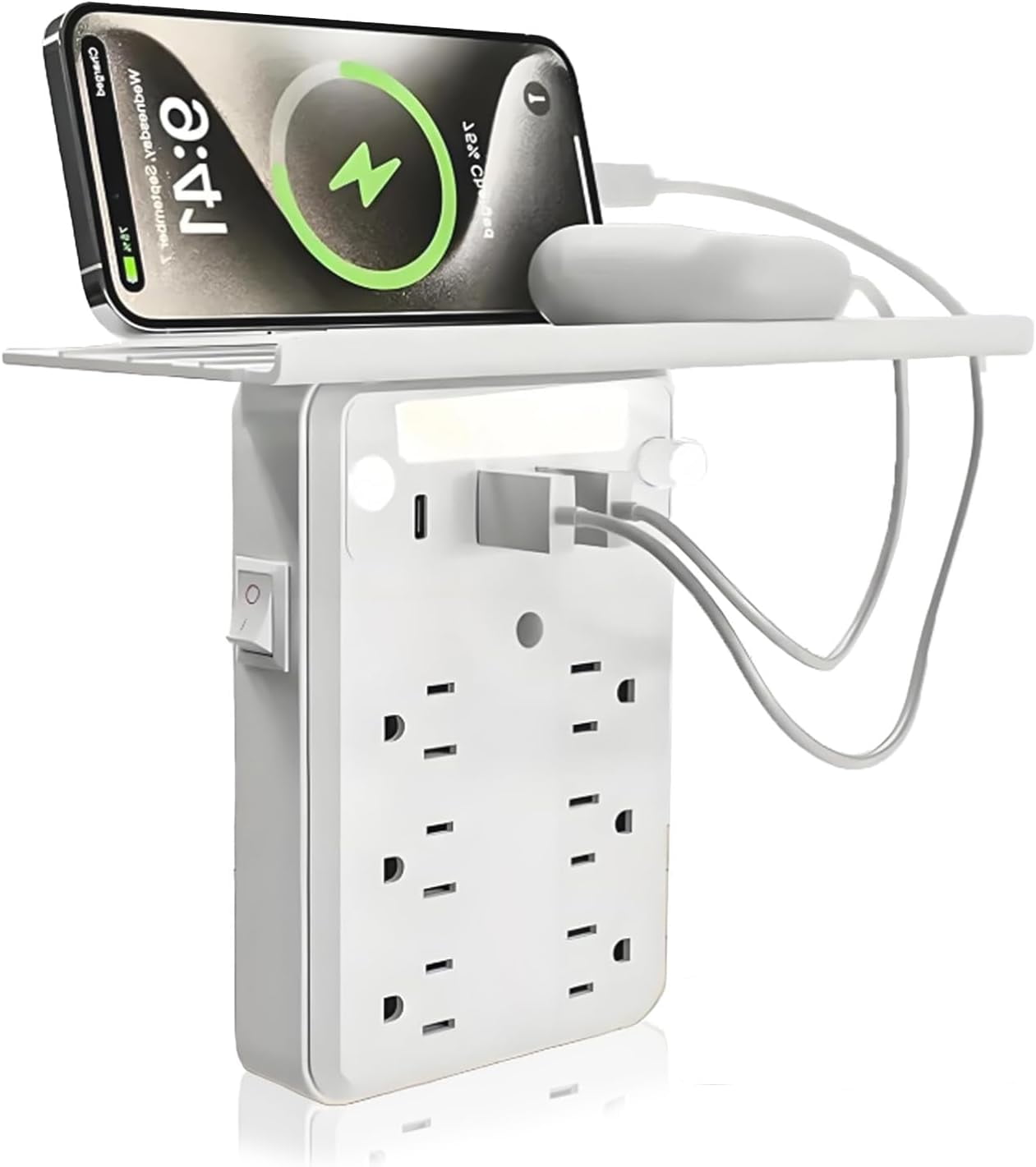 Wall Outlet Extender with Shelf Night, Multi-Plug Outlet Splitter with ...