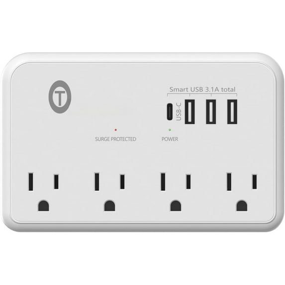 Wall Outlet Extender Surge Protector with 4 AC Outlets, 4 Ports(1 C ...
