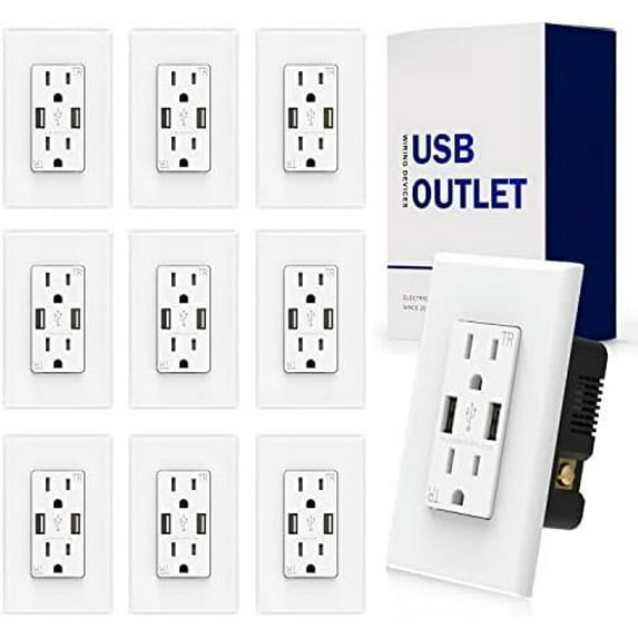Wall Outlet with Dual 4.0 A Ports, 15 Amp Duplex Tamper Resistant ...
