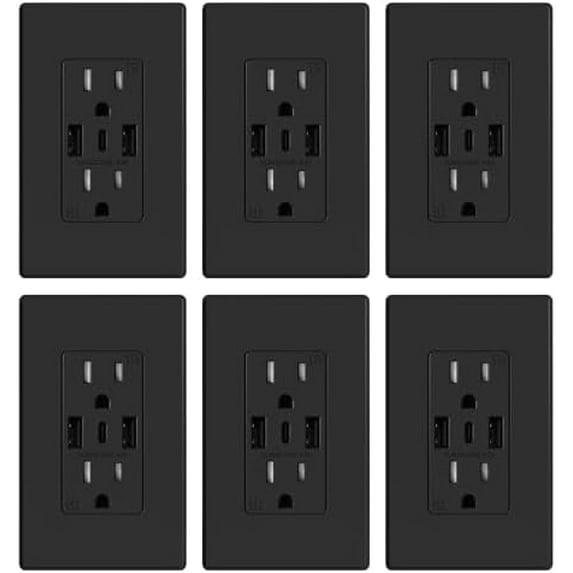 Wall Outlets, 3-Ports C Wall Outlets Receptacles, Matte Black 15 Amp ...