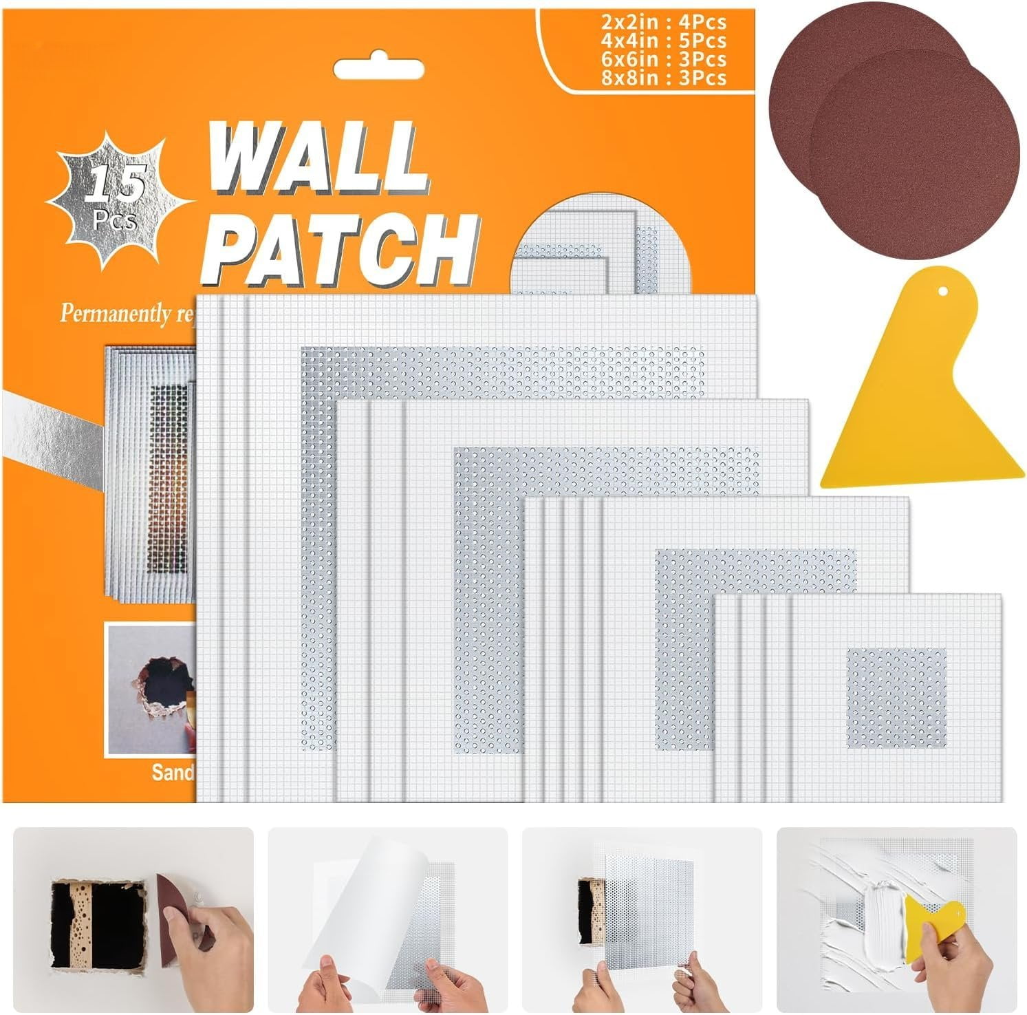 Wall Patch Kit, 15 count Self- Mesh Repair Patches for Drywall ...