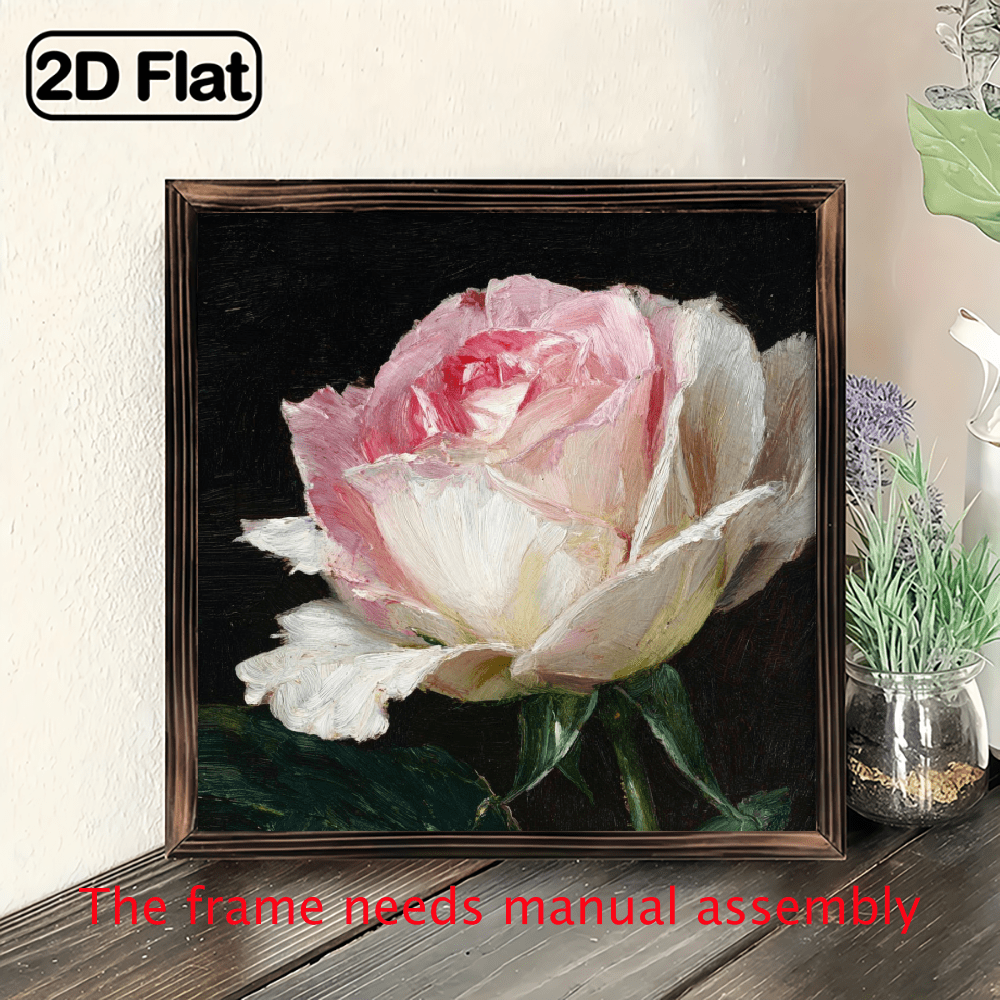 Wall Pediments 2D Flat, 1Pc Wood Frame Sign Valentine's Day gift Rose ...