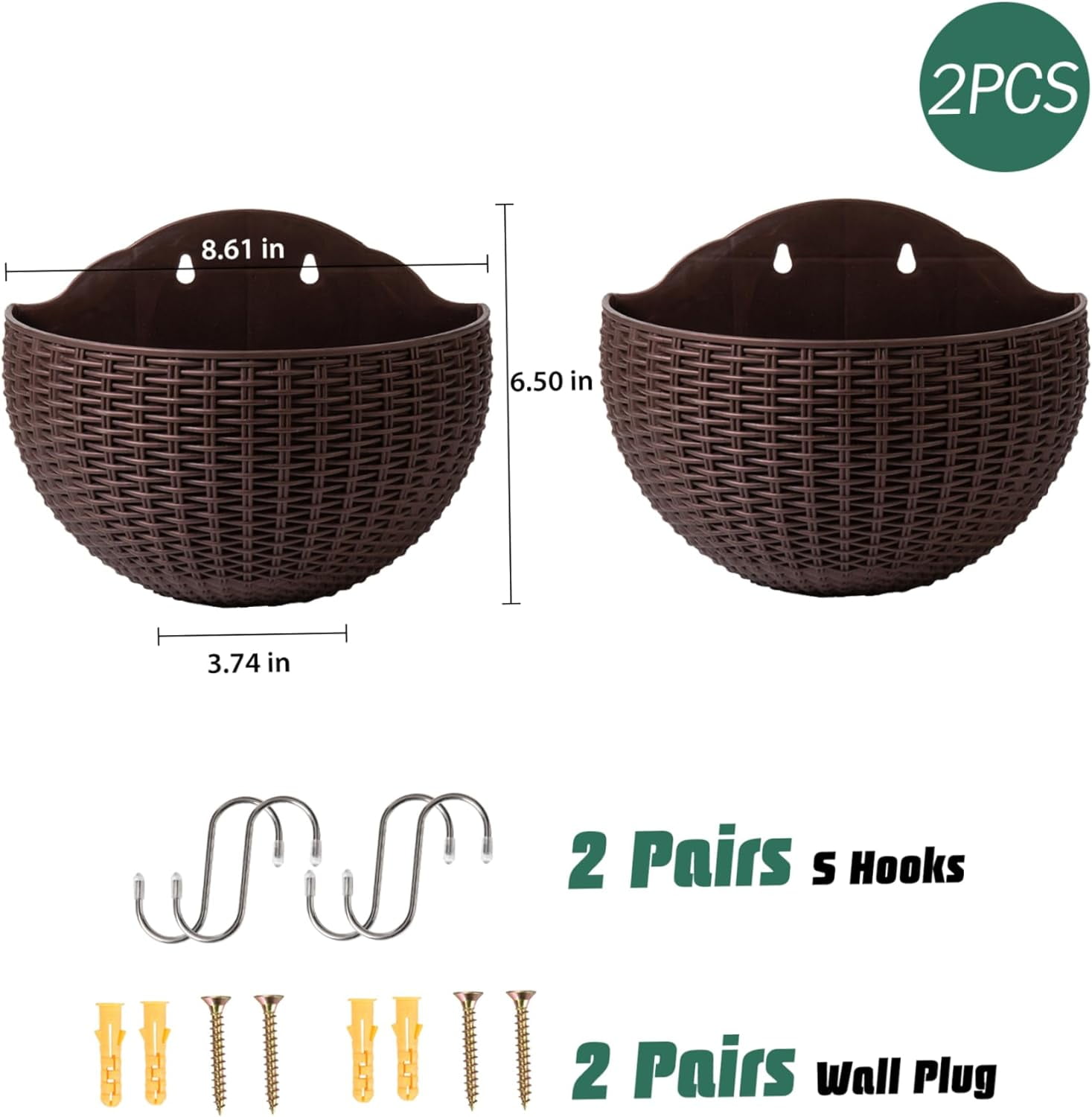 Wall Planter 2PCS Wall Hanging Planter Half Round Fence Planters with Drainage and Hooks Wall ...