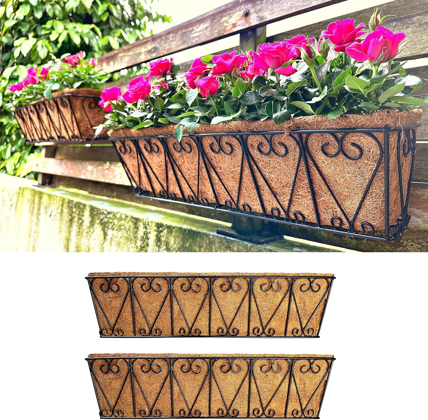 Wall Planters - 2 Pack, 16 Inch Window Flower Boxes Outdoor, Deck ...