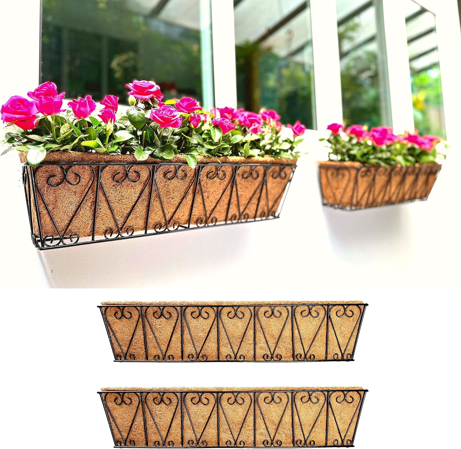 Wall Planters - 2 Pack, 16 Inch Window Flower Boxes Outdoor, Deck ...