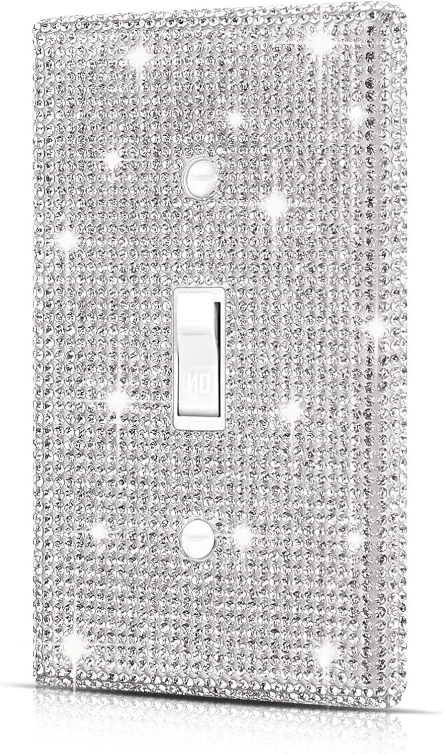 FacoFaco Wall Plate Light Switch Cover, Silver Rhinestones Bling Decor ...
