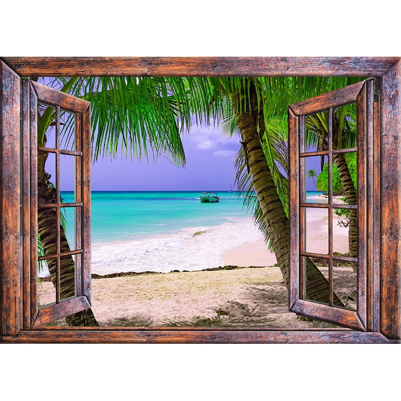 Wall Poster Open Window Sea Sunset Photography Backdrops Living Room ...