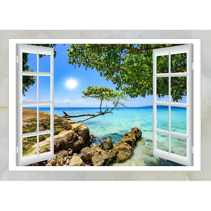 Wall Poster Open Window Sea Sunset Photography Backdrops Living Room ...