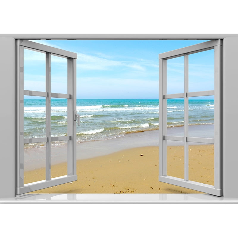 Wall Poster Open Window Sea Sunset Photography Backdrops Living Room ...