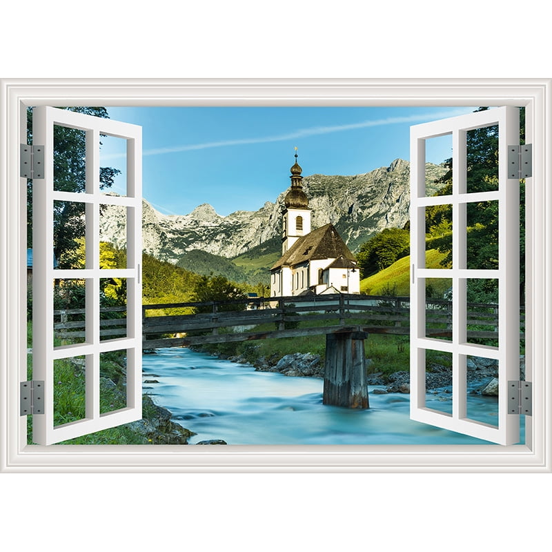 Wall Poster Open Window Sea Sunset Photography Backdrops Living Room ...