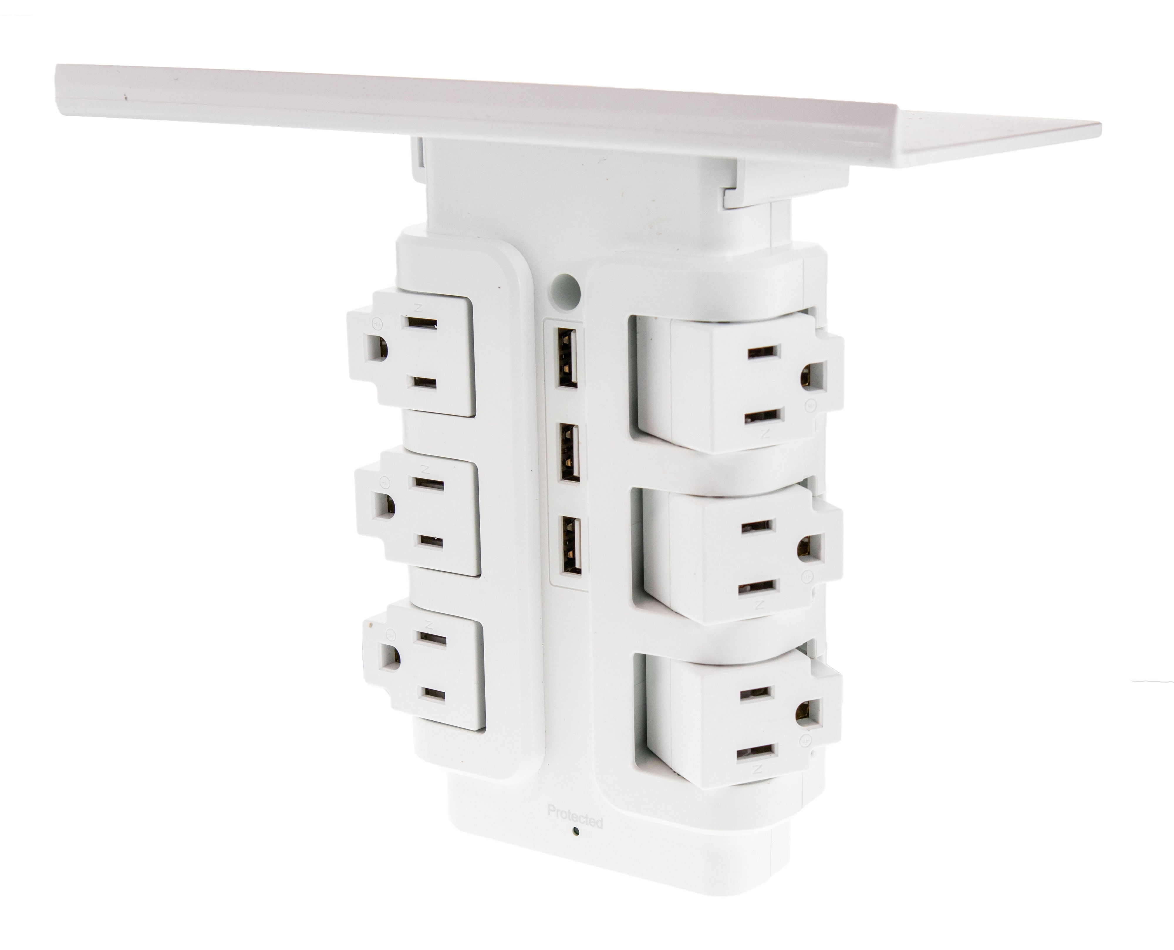 Wall Power Rotating Outlet Shelf - 6 Rotating Outlets + 3 Fast Charging ...