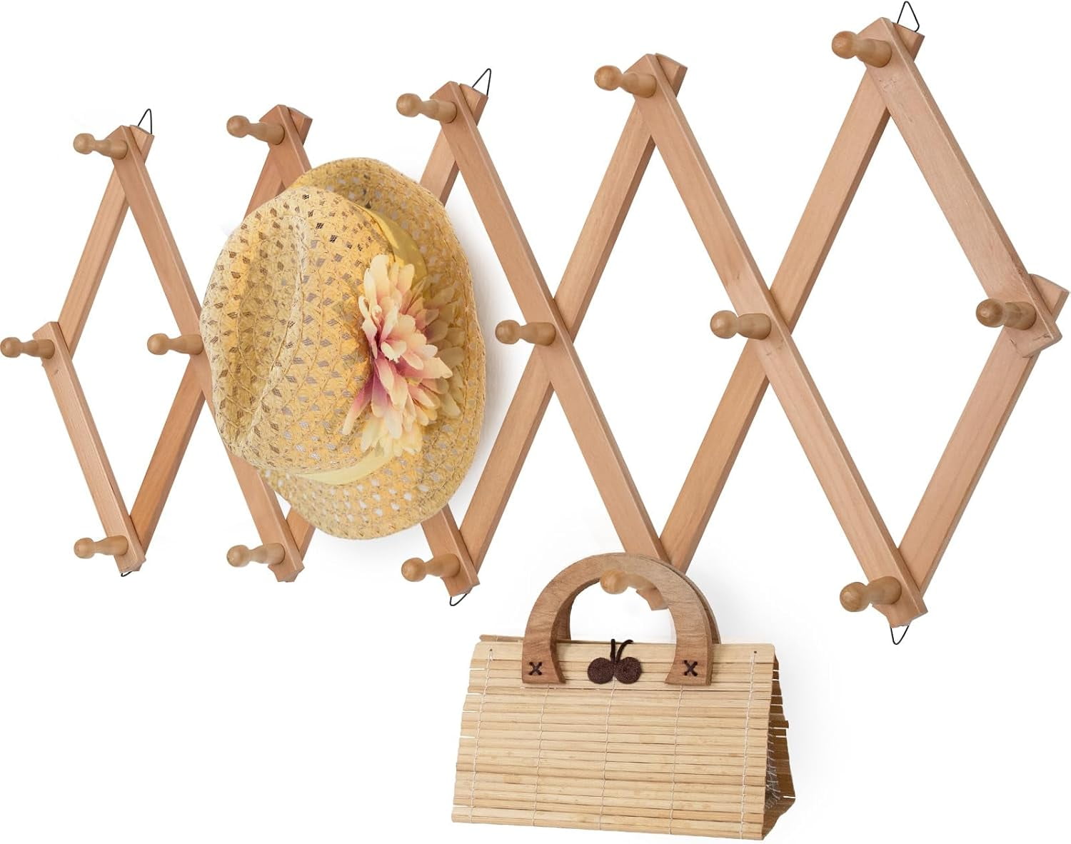 Wall Rack with 16 Hooks, Wooden Wall Expandable Coat Rack for Coat ...