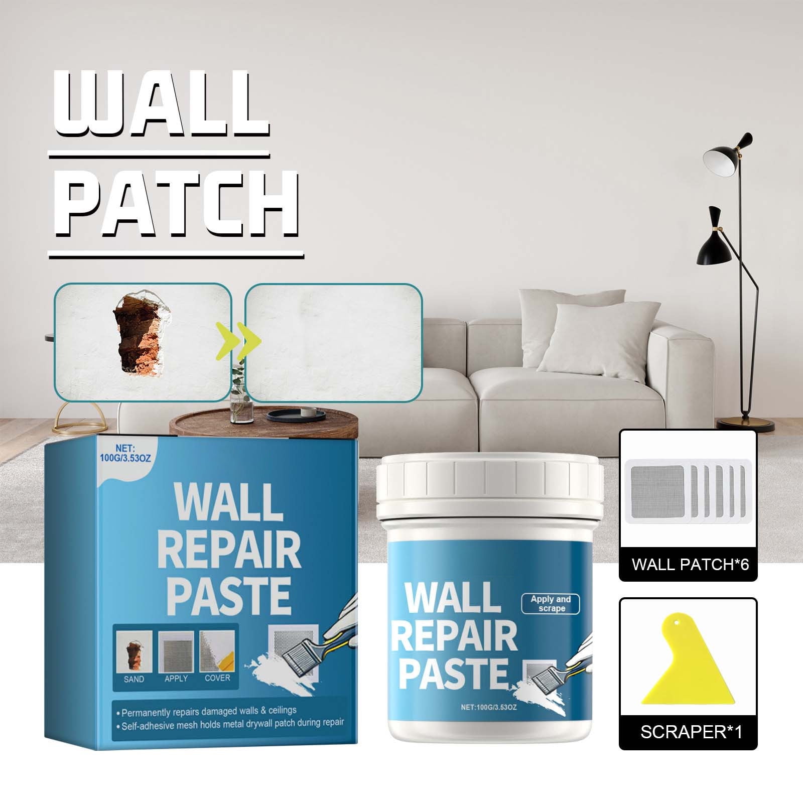 Wall Repair Kit for Patching Holes, Cracks, Dents | Easy-to-Use Wall ...
