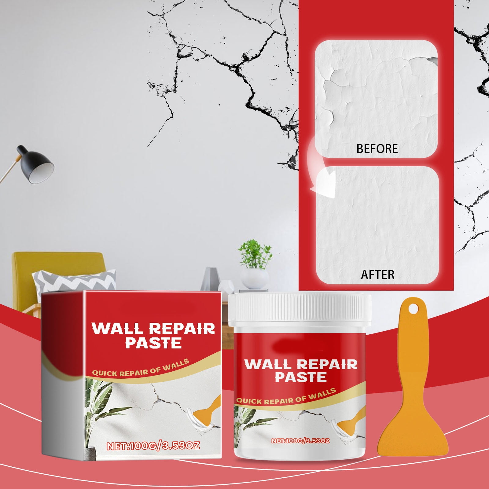 Wall Repair Plaster Paste Kit | High-Density Crack Filler | White Tile ...