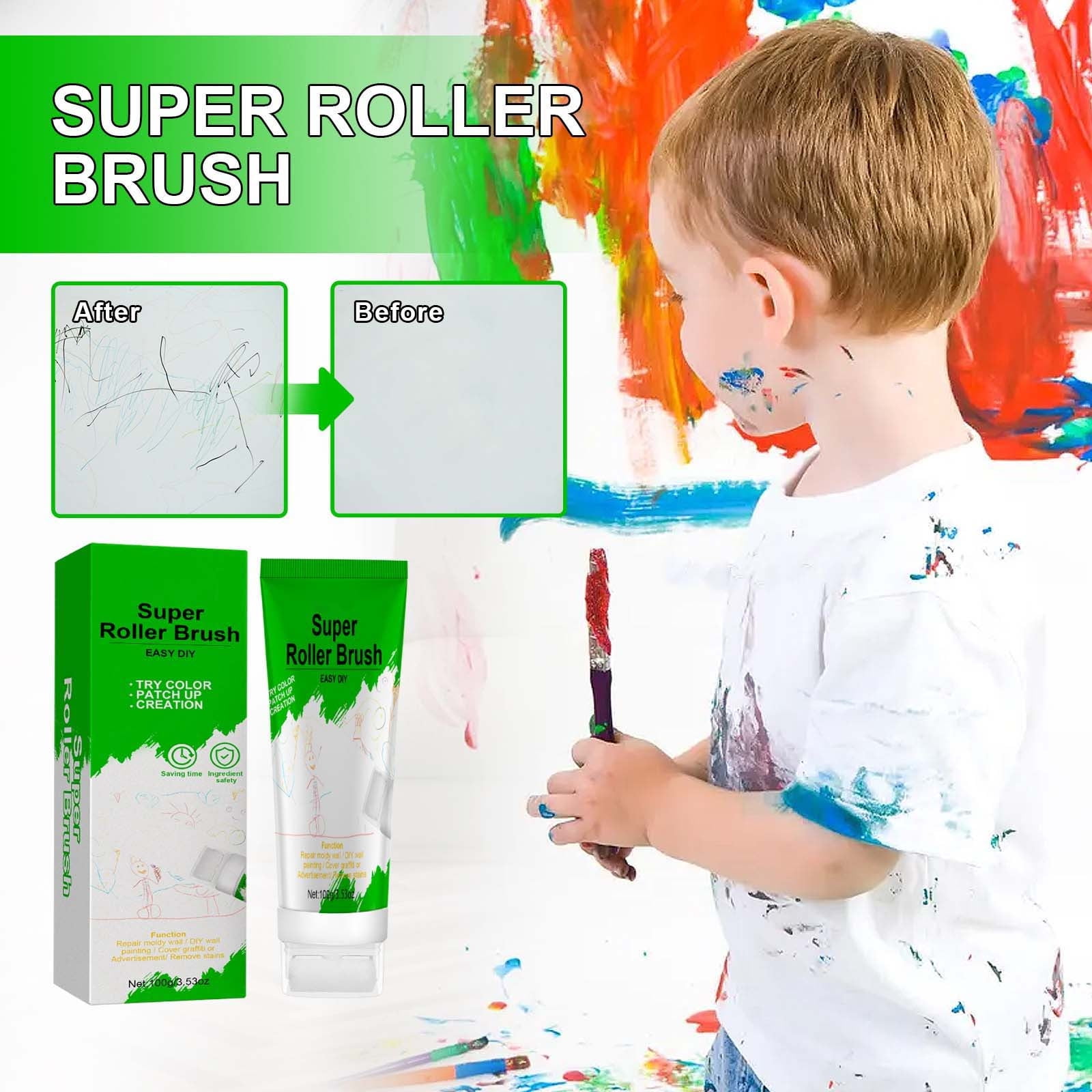 Wall Repair Roller Brush with Quick-Drying Water-Based Patch Paste, 2 ...