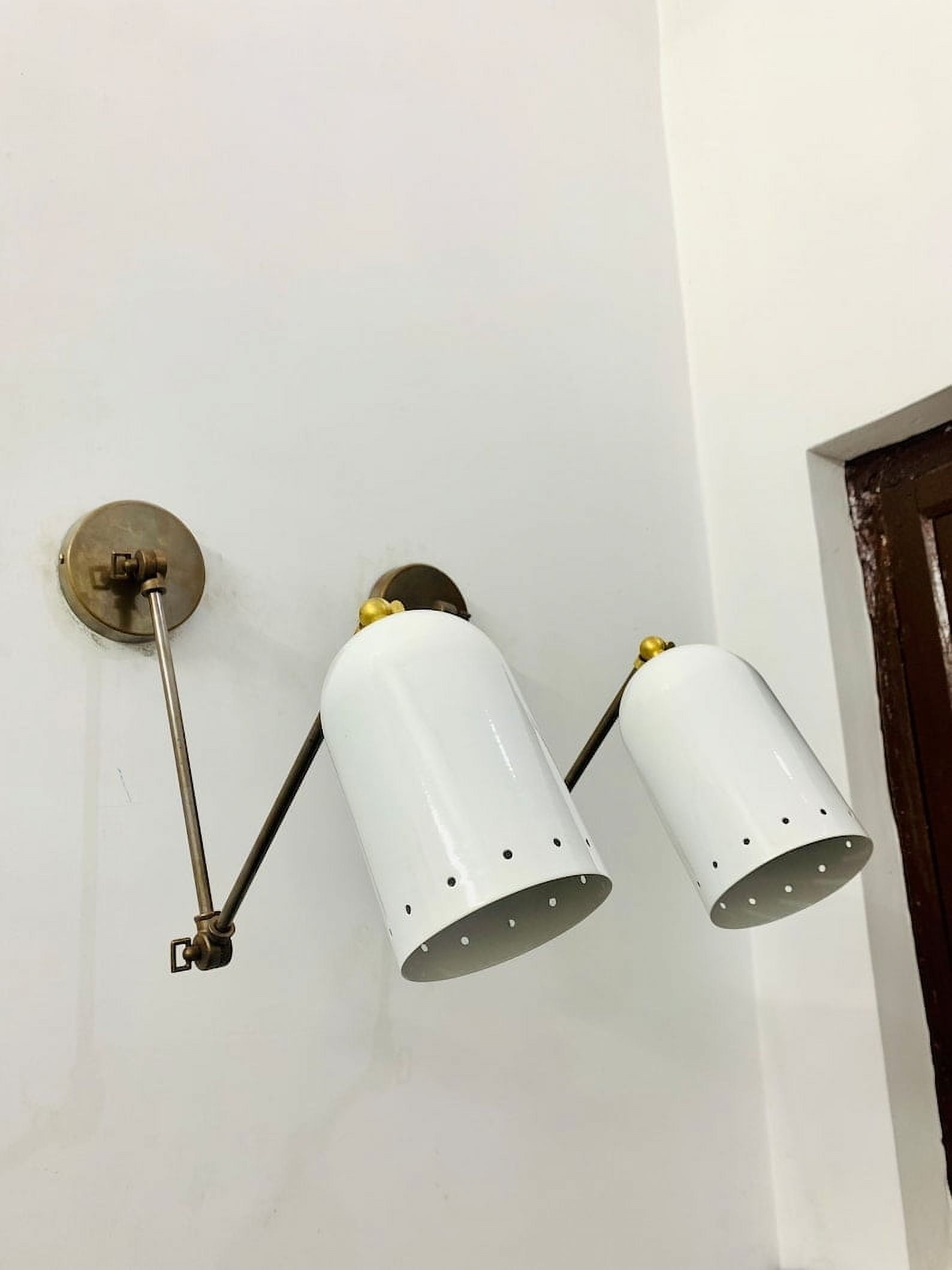 Wall Sconce Pair White 1950s Mid Century Brass Italian Diabolo Wall ...