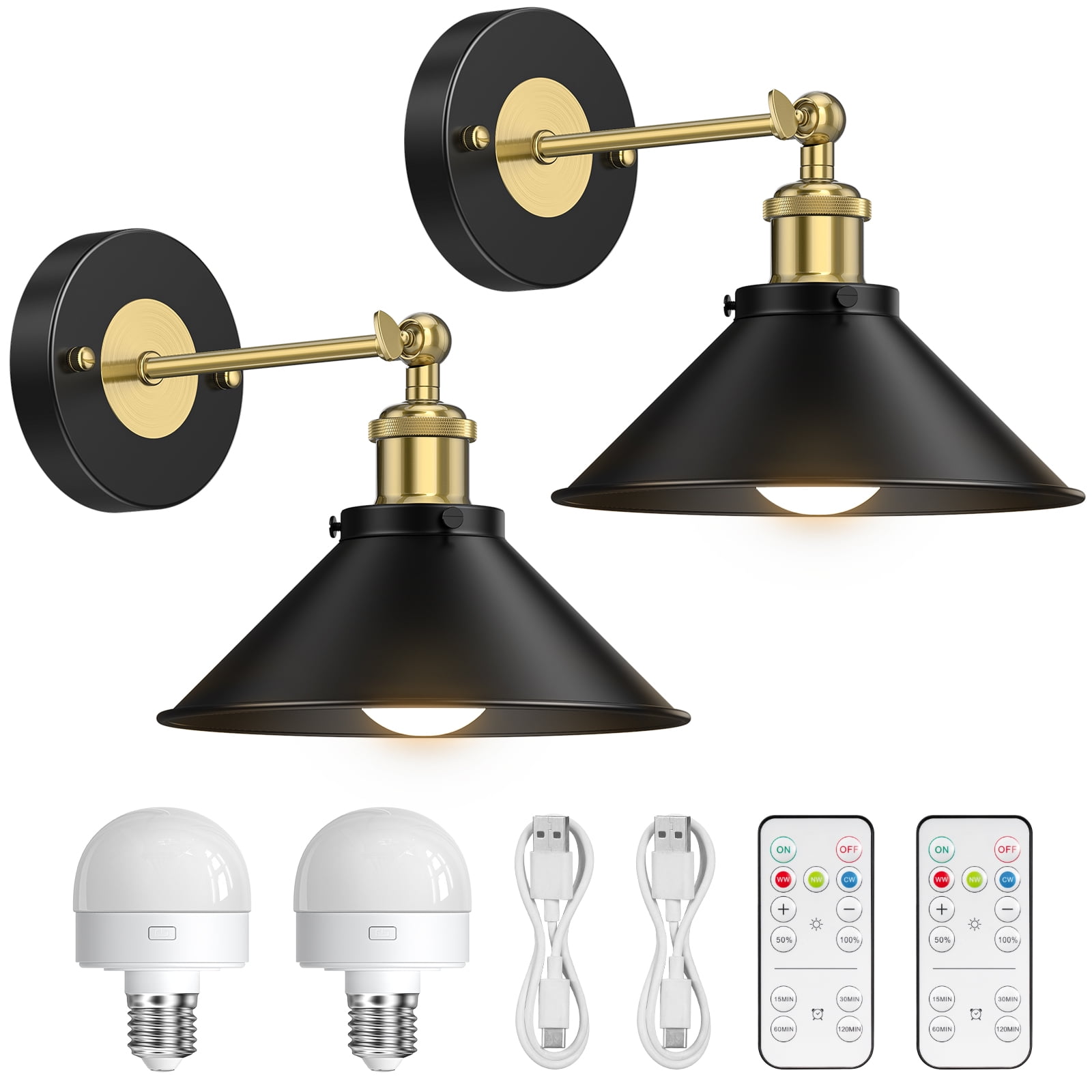 Wall Sconce Set of 2, Battery Operated Wall Sconce with Remote, Black ...