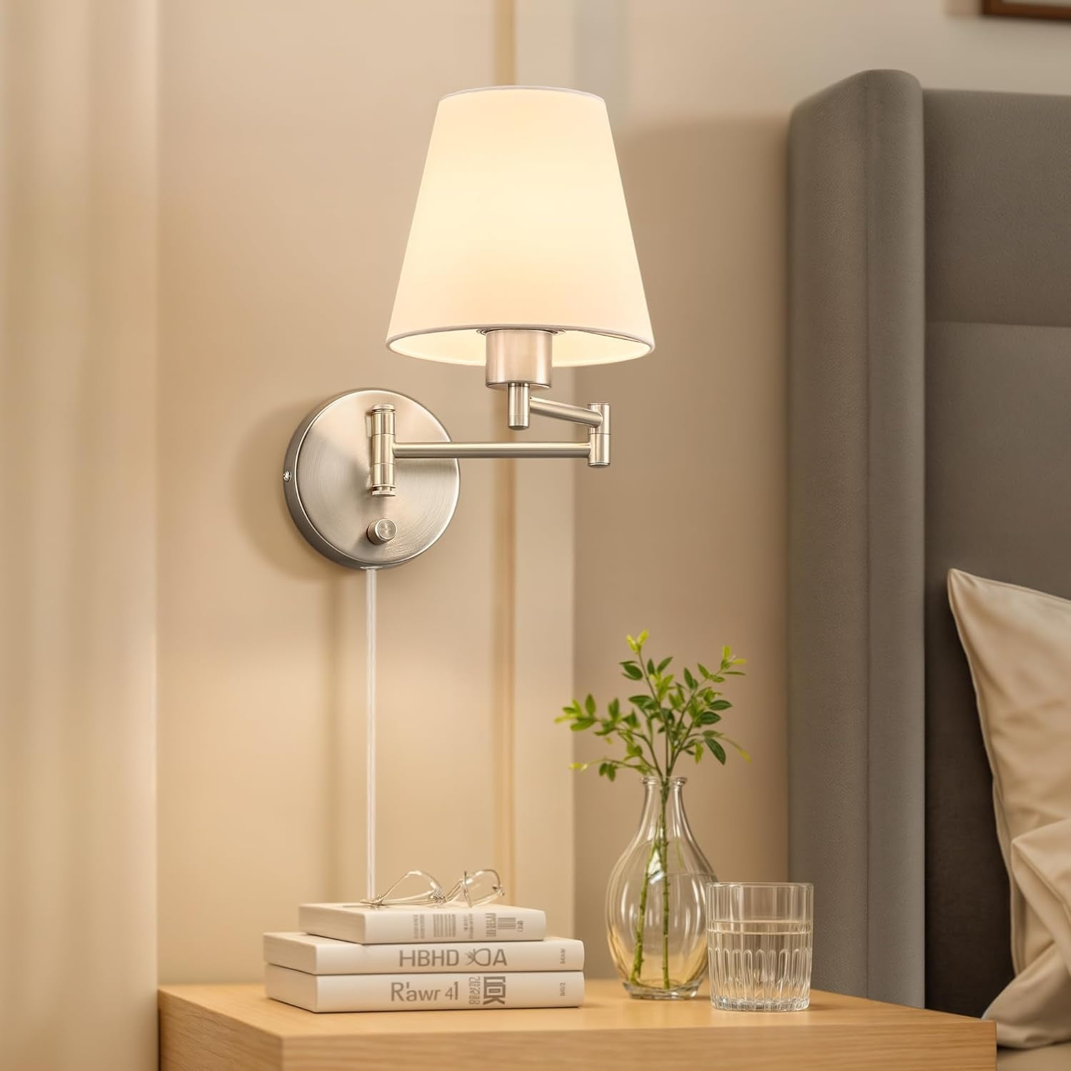 Wall Sconce Set of 2, Plug in & Hardwired Swing Arm Wall Lamps ...