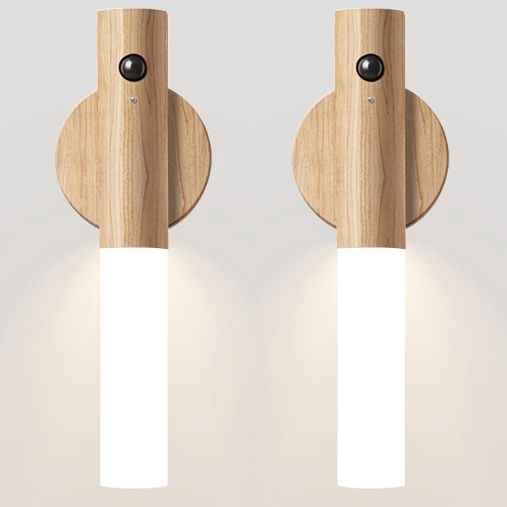 Wall Sconce White Ash Pack 2 Wooden Rechargeable Motion Sensor LED ...