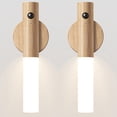 Wall Sconce White Ash Pack 2 Wooden Rechargeable Motion Sensor LED ...