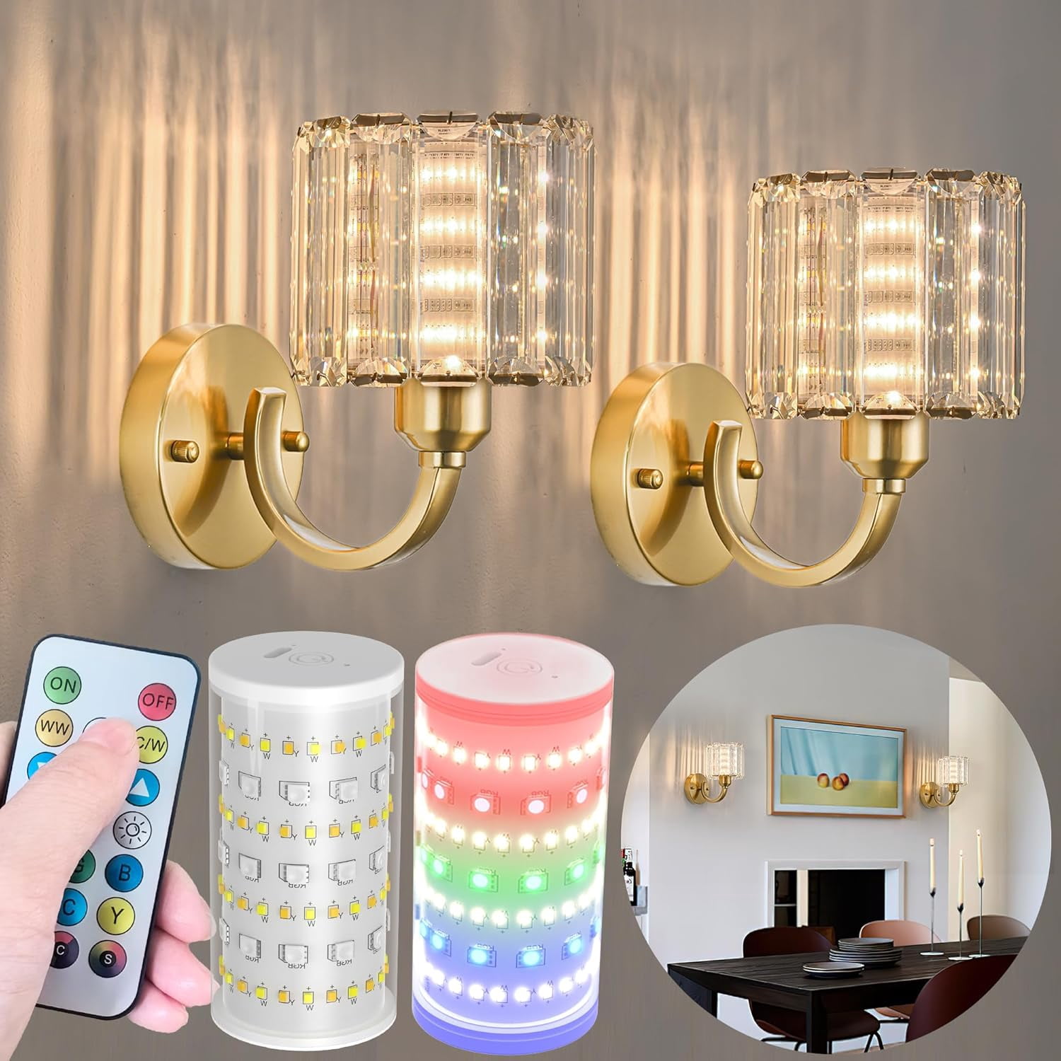 Wall Sconces Battery Operated Wall Lights Set Of Two, Wireless ...