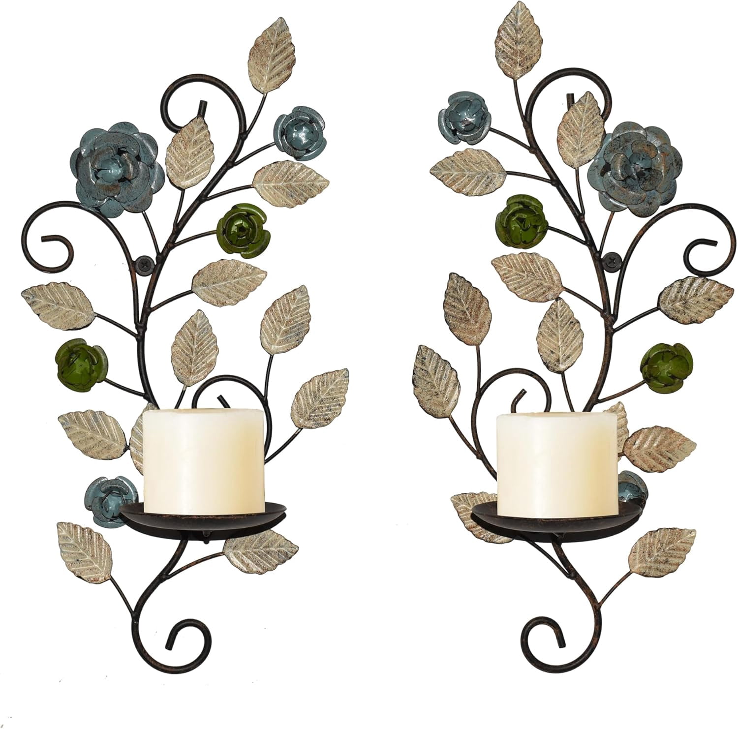 Wall Sconces Candle Holder Set of 2, Antique Multi-Color Leaf Branch ...