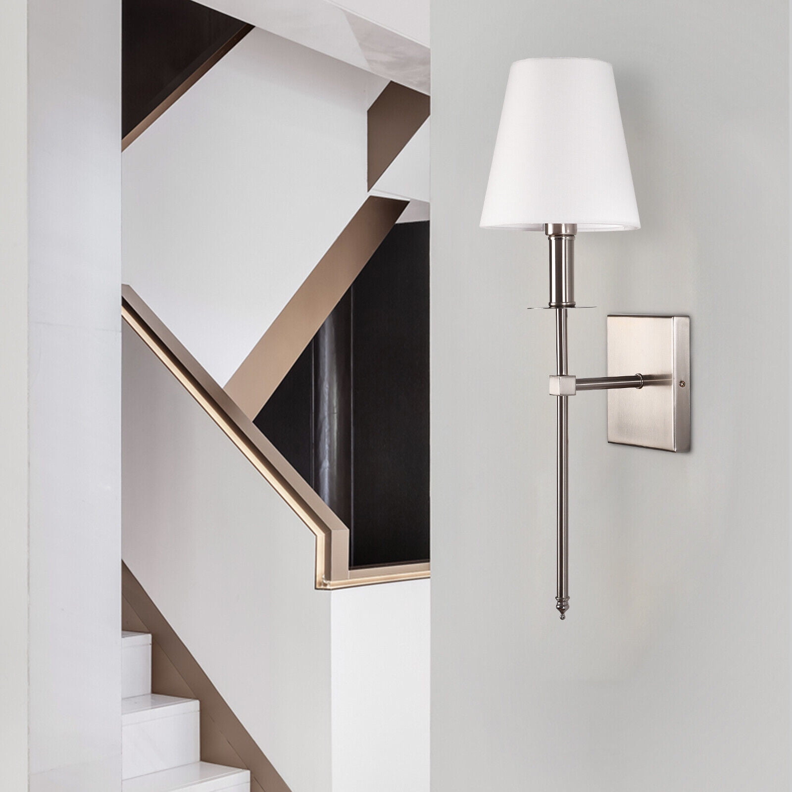 Wall Sconces Classic Brushed Wall Light Bathroom Vanity Light Fixture with Fabric Shade for ...