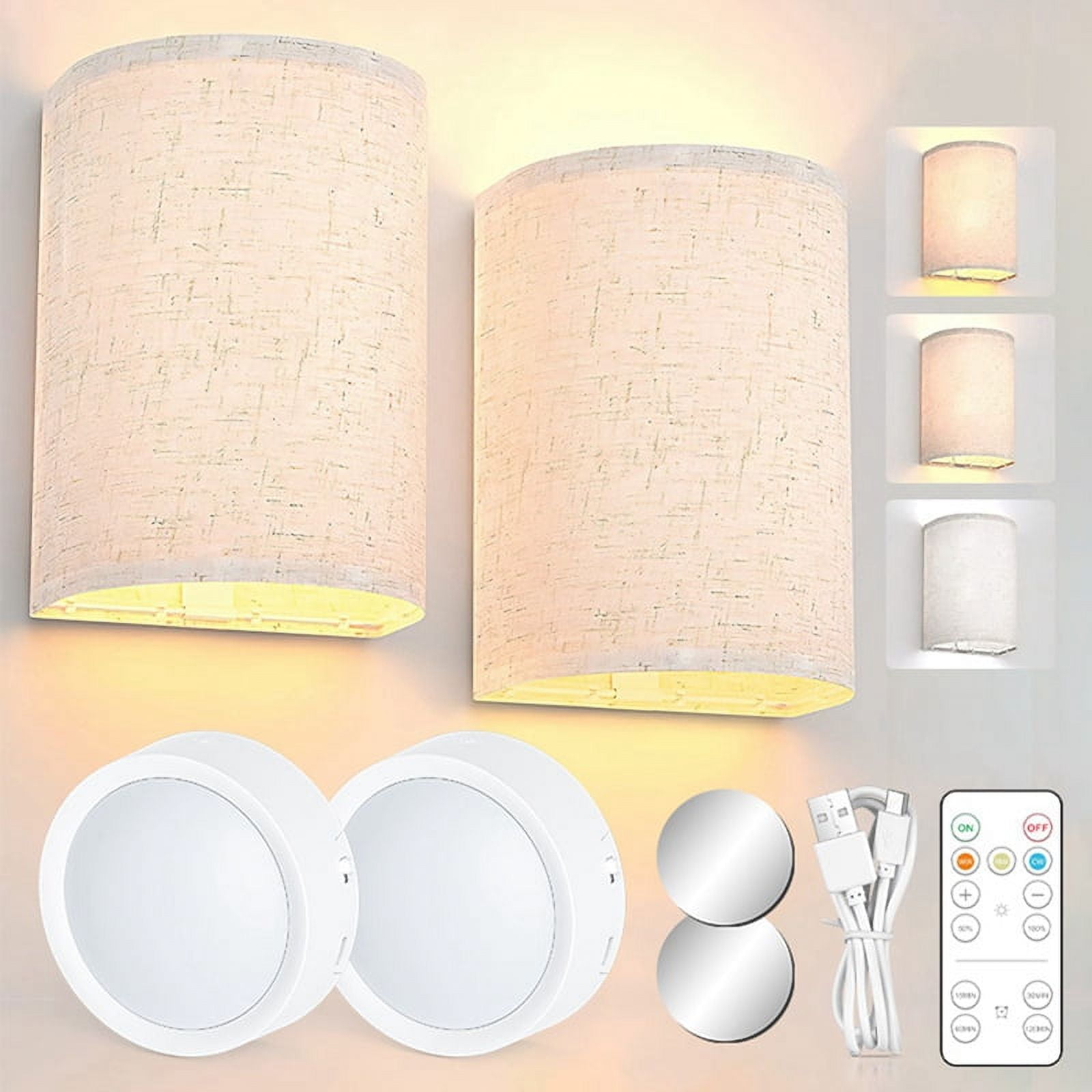 Wall Sconces Rechargeable 3 Colors Changeable Dimmable Wall Lights with ...