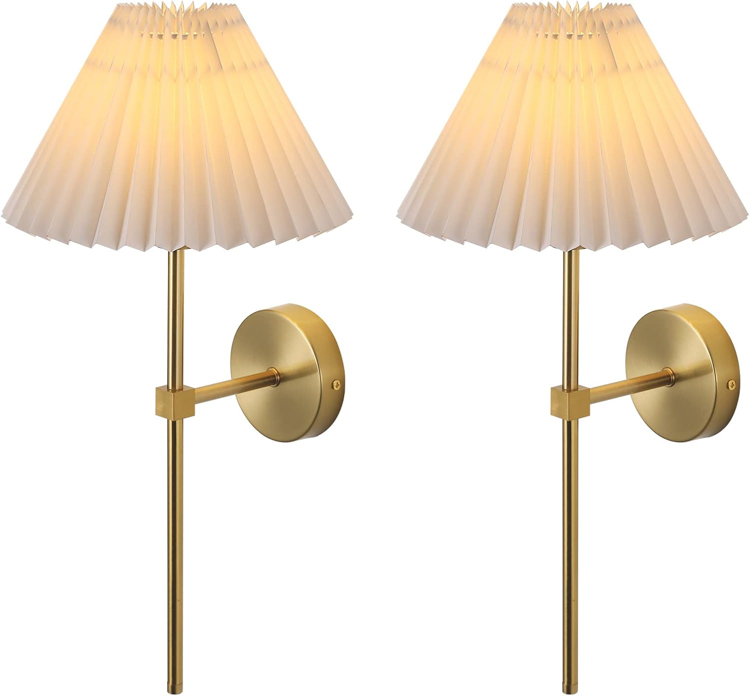 Wall Sconces Set of 2 White Fabric Lampshade Gold Wall Lamp Column ...